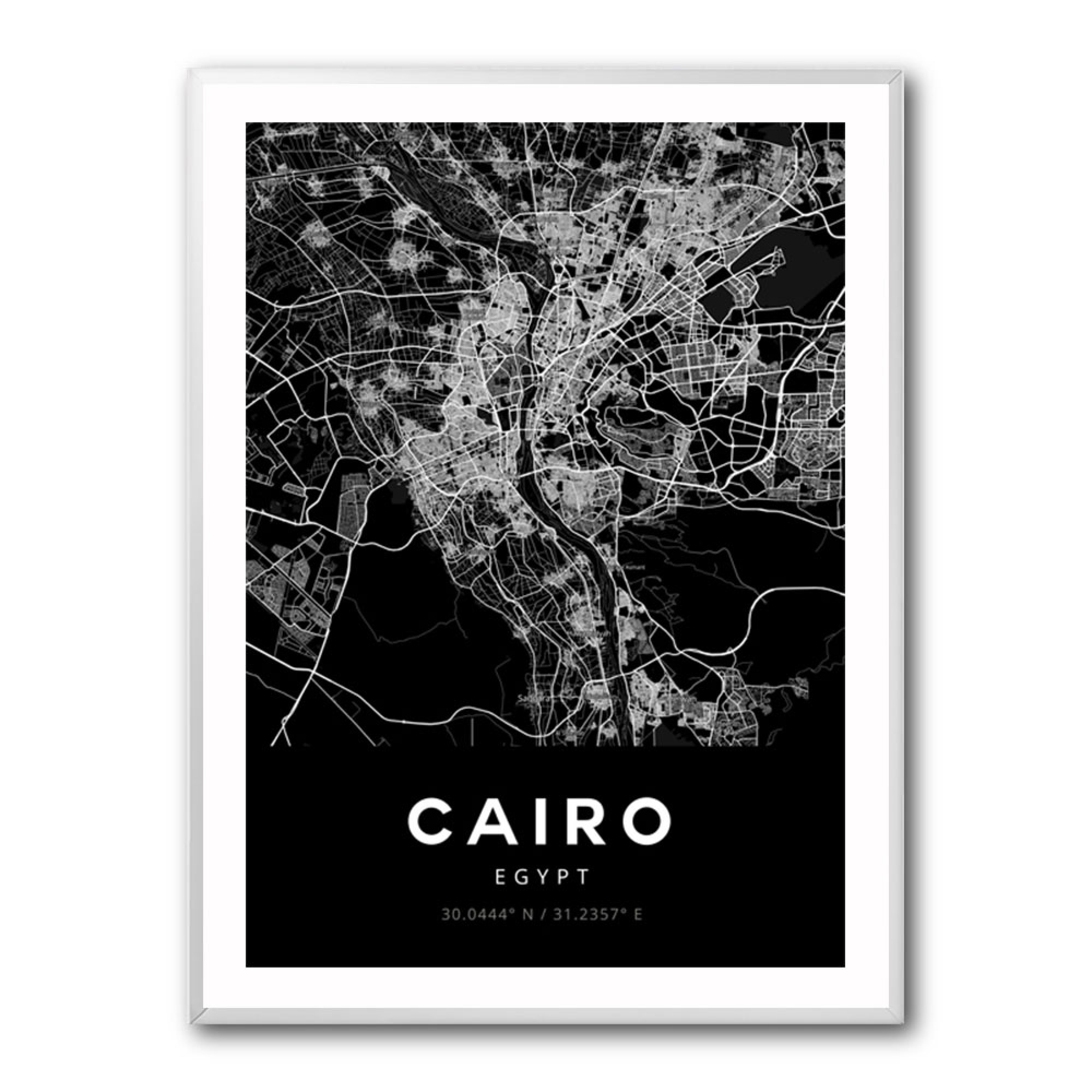 Cairo City Map - Black Wall Art
