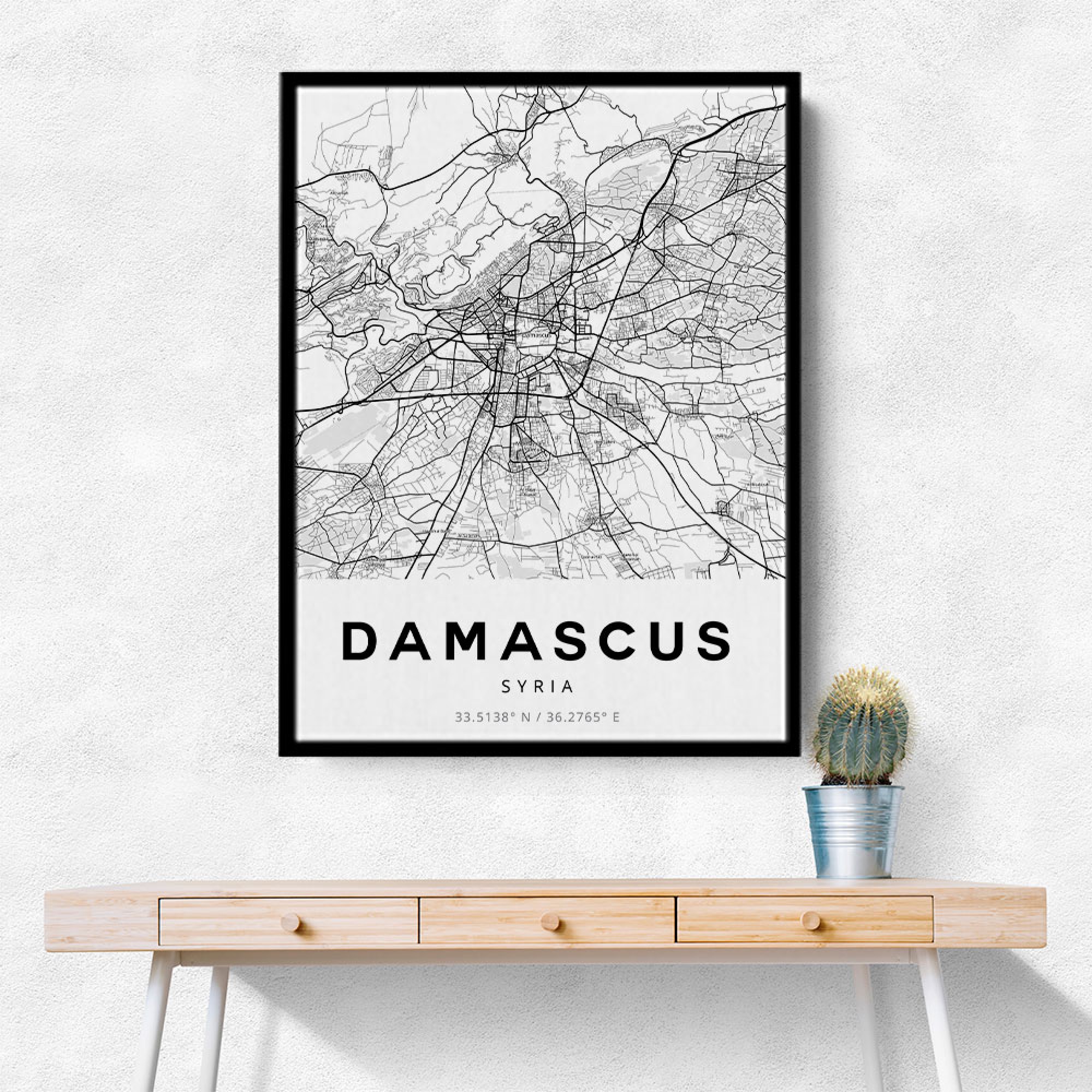 Damascus City Map Wall Art