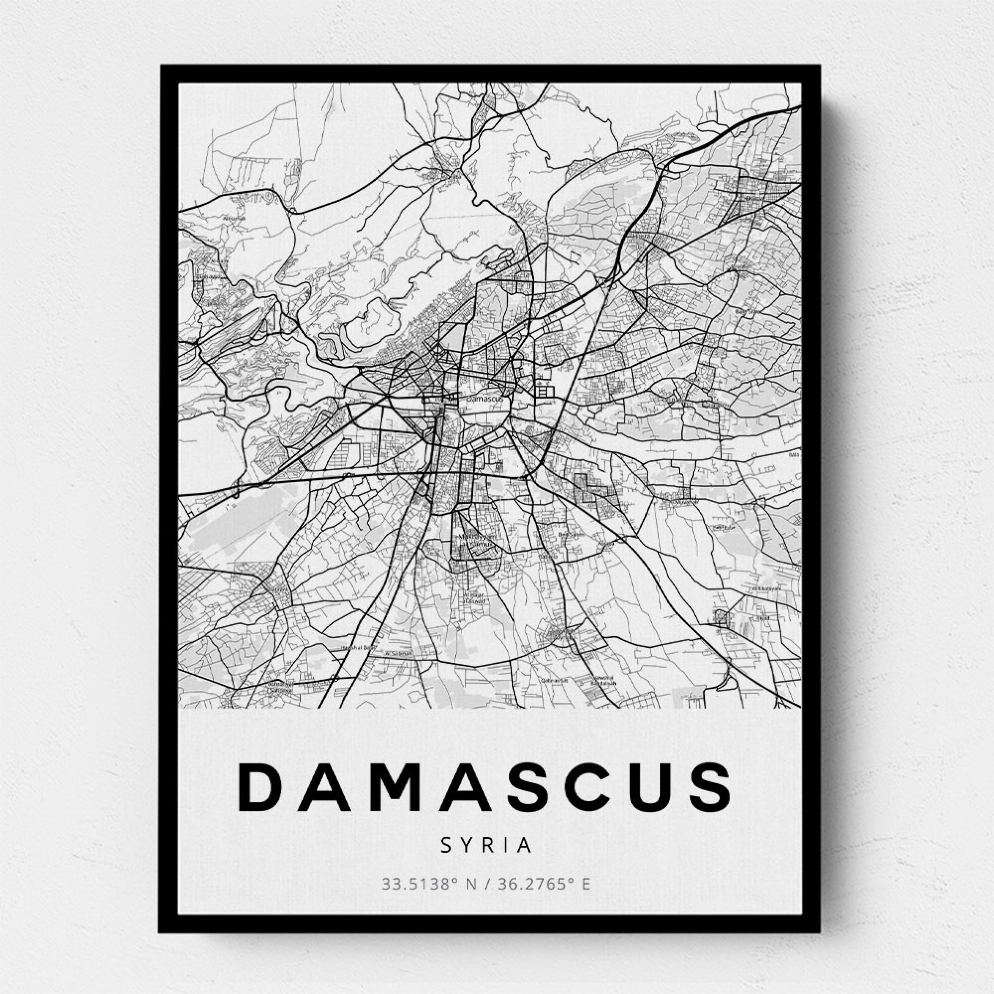 Damascus City Map Wall Art