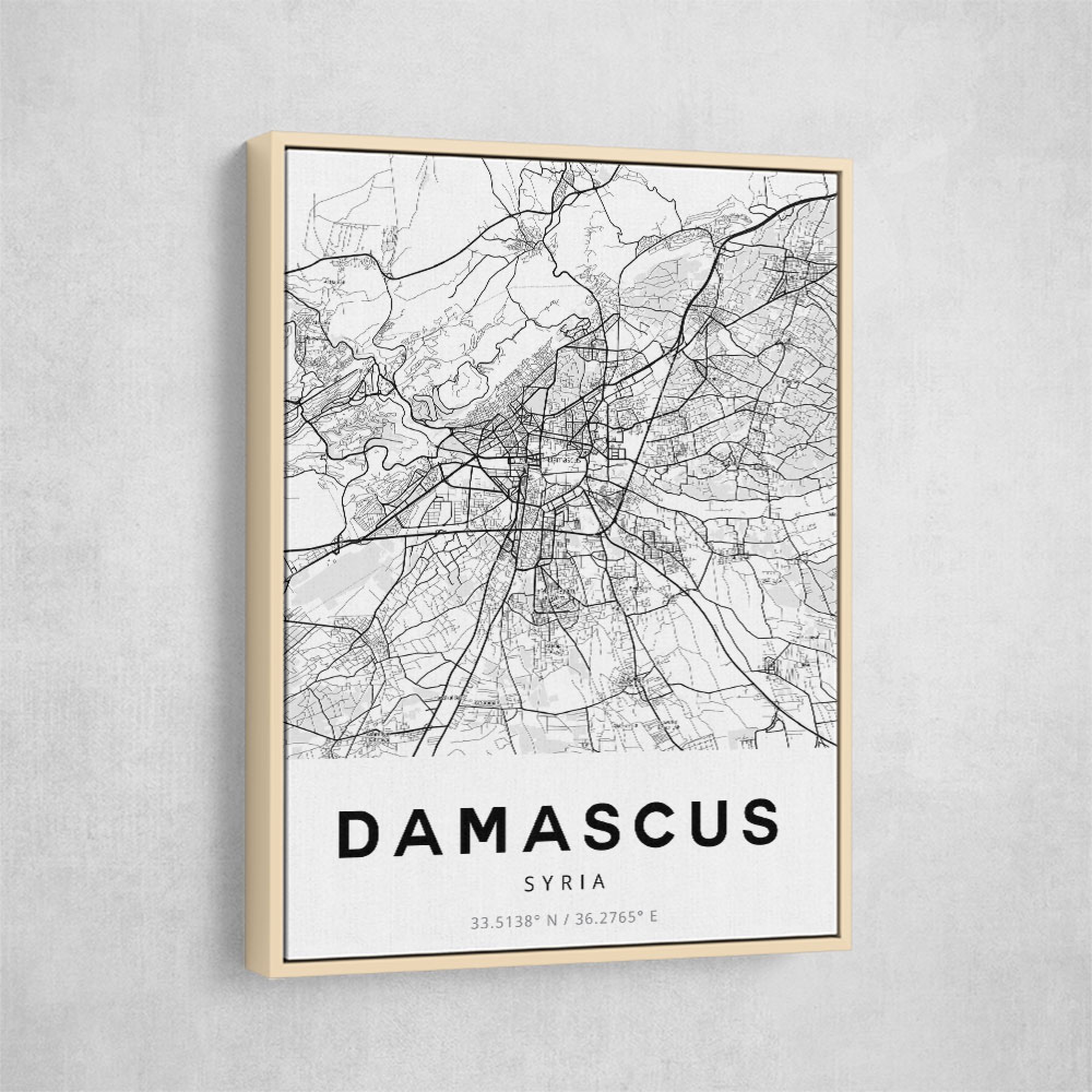Damascus City Map Wall Art