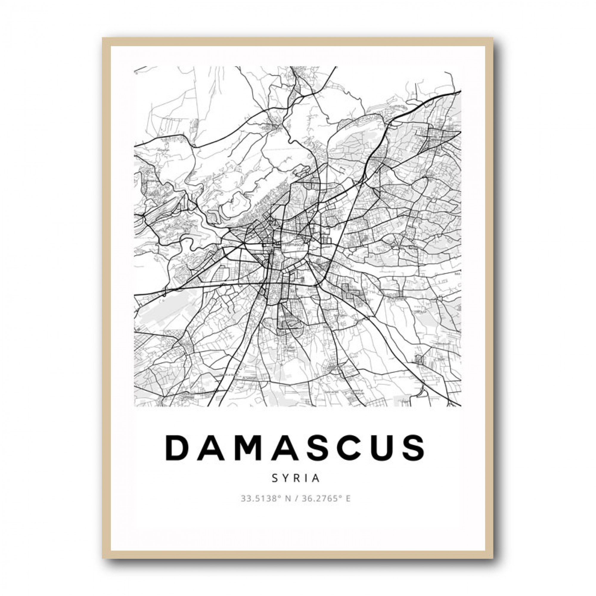 Damascus City Map Wall Art
