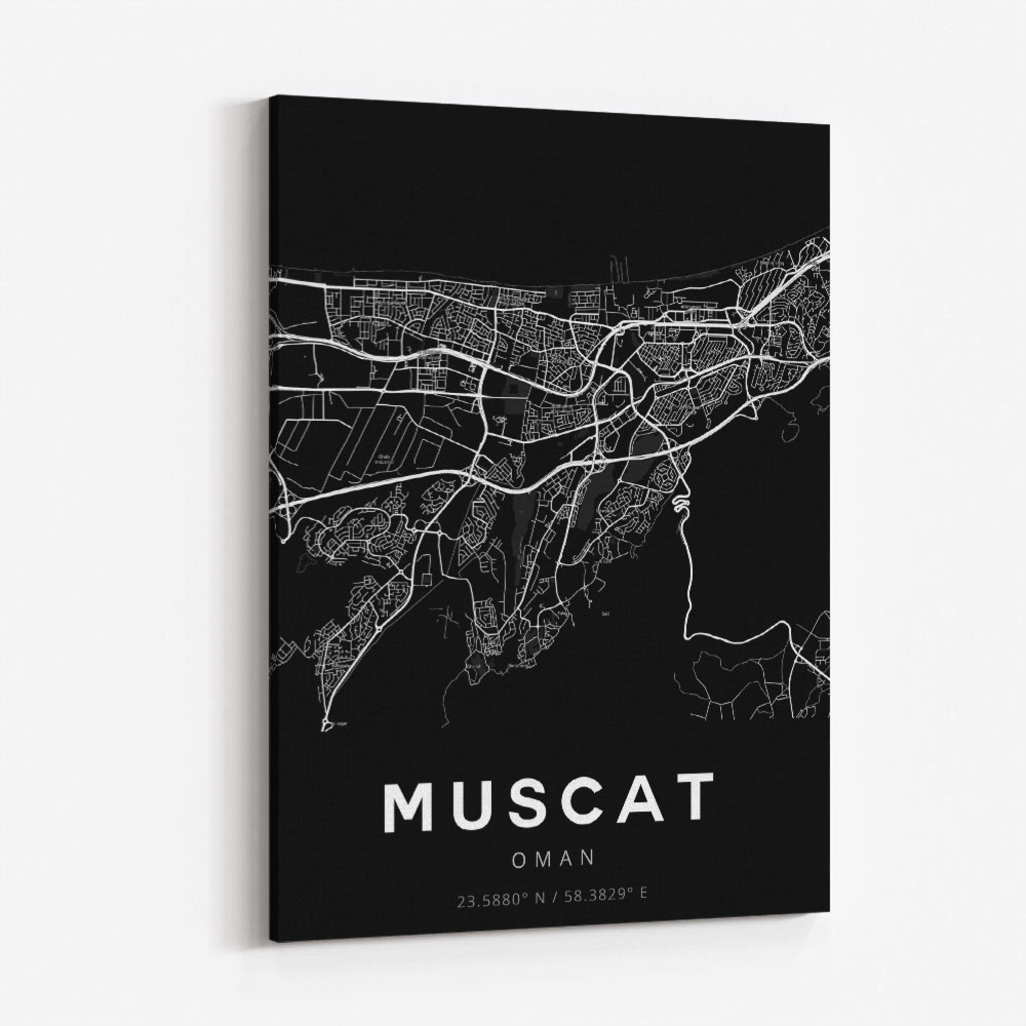 Muscat City Map - Black Wall Art