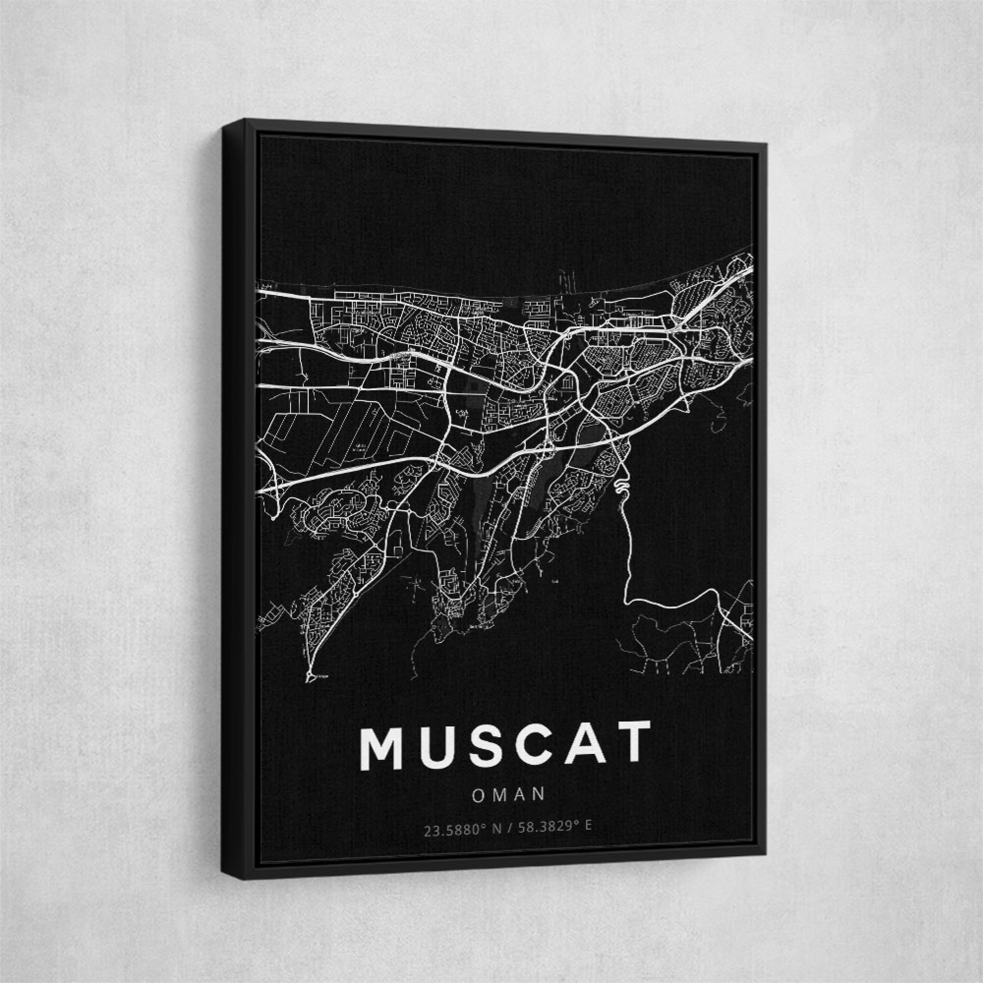 Muscat City Map - Black Wall Art