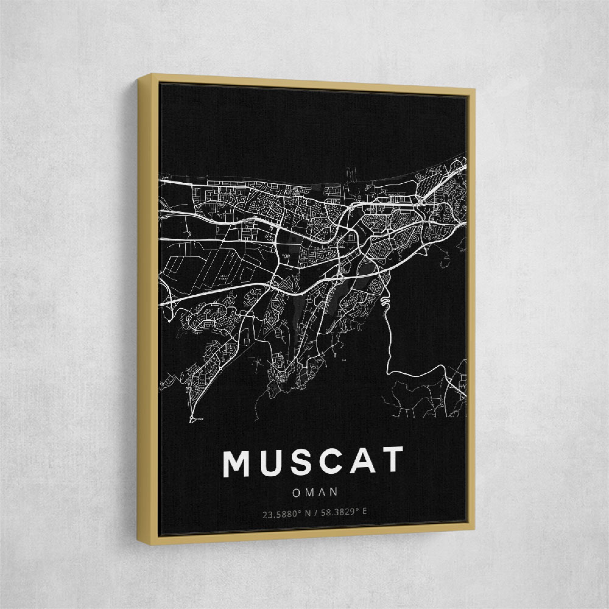 Muscat City Map - Black Wall Art