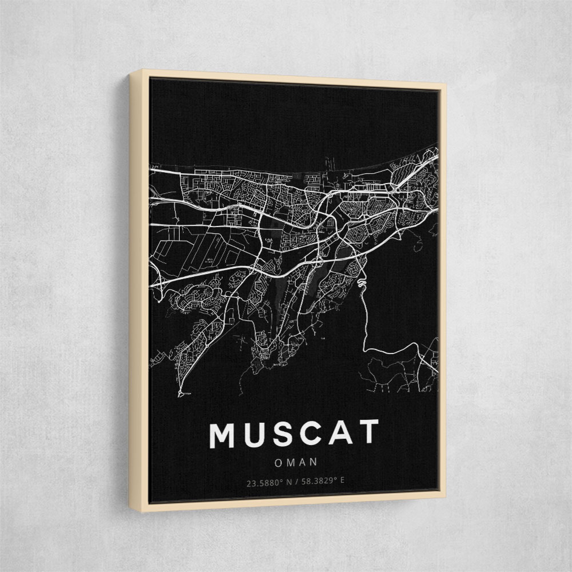 Muscat City Map - Black Wall Art