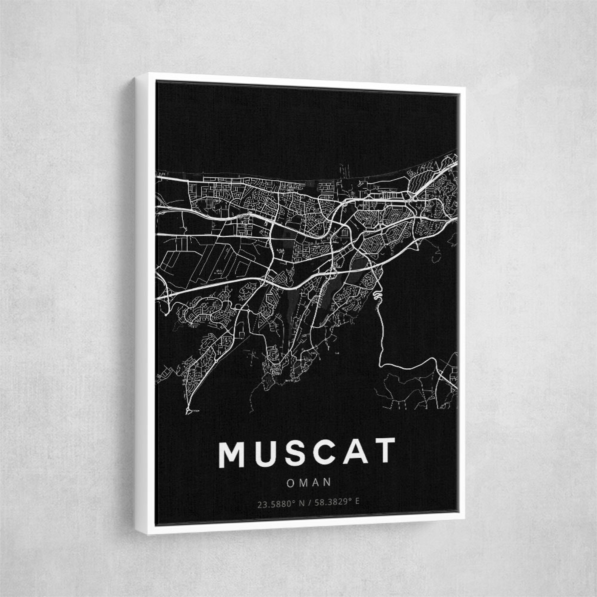 Muscat City Map - Black Wall Art