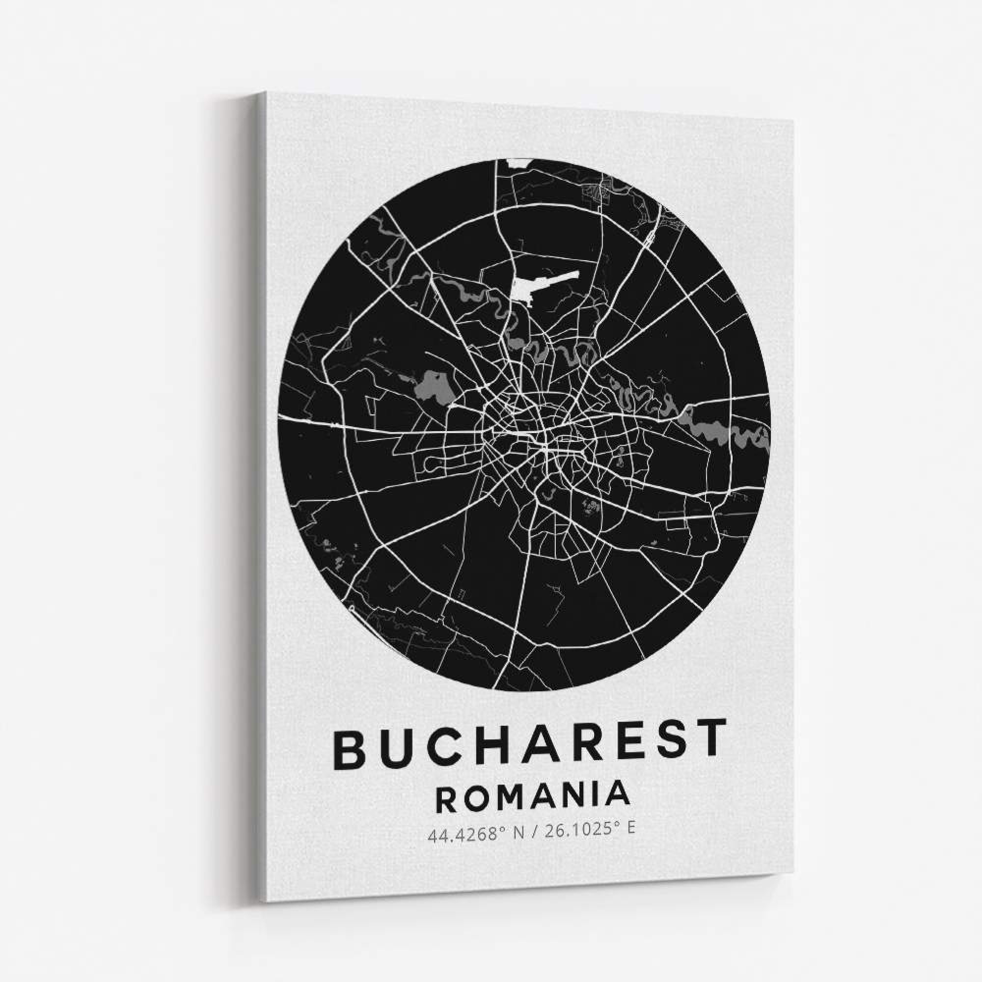 Bucharest Map Round Style Wall Art