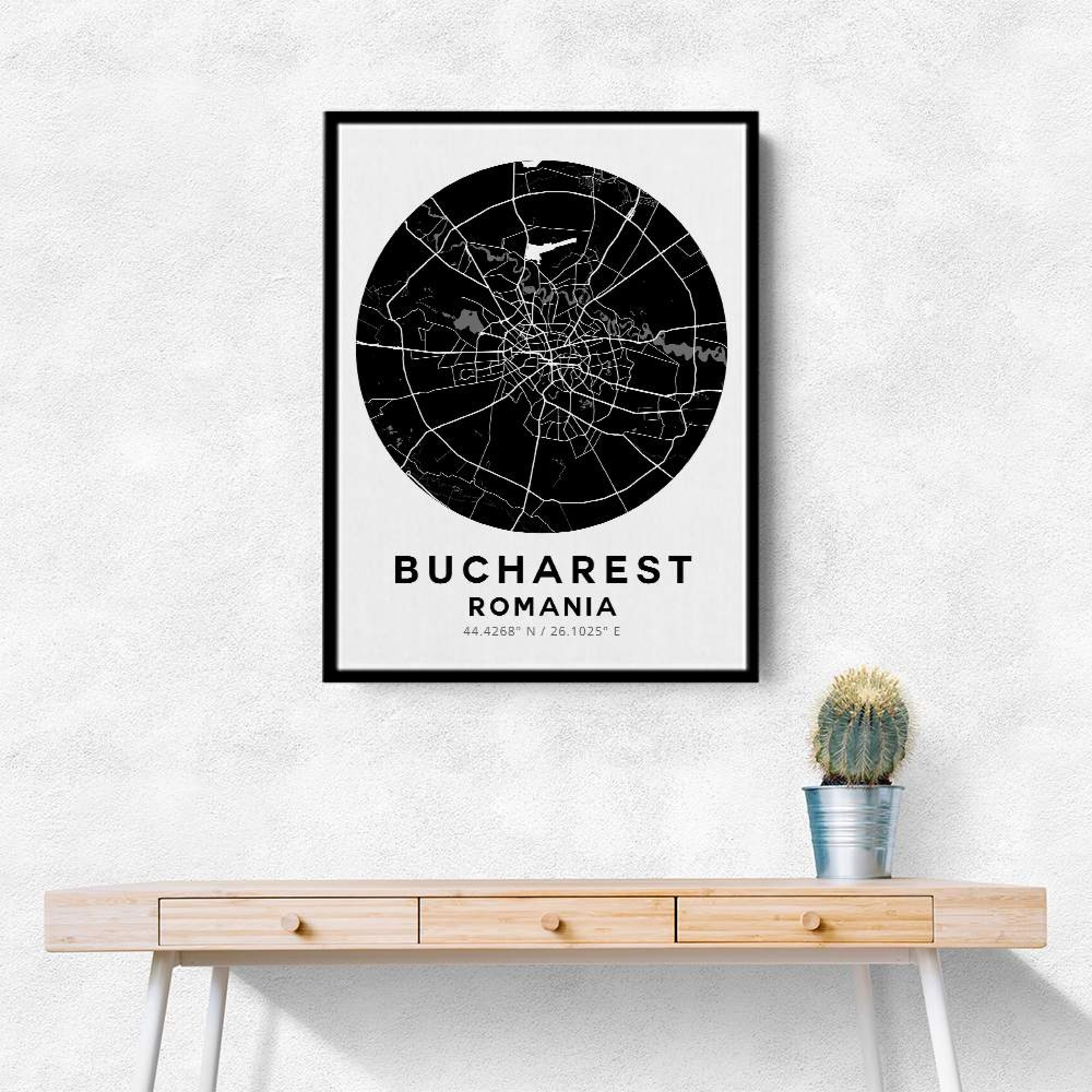 Bucharest Map Round Style Wall Art