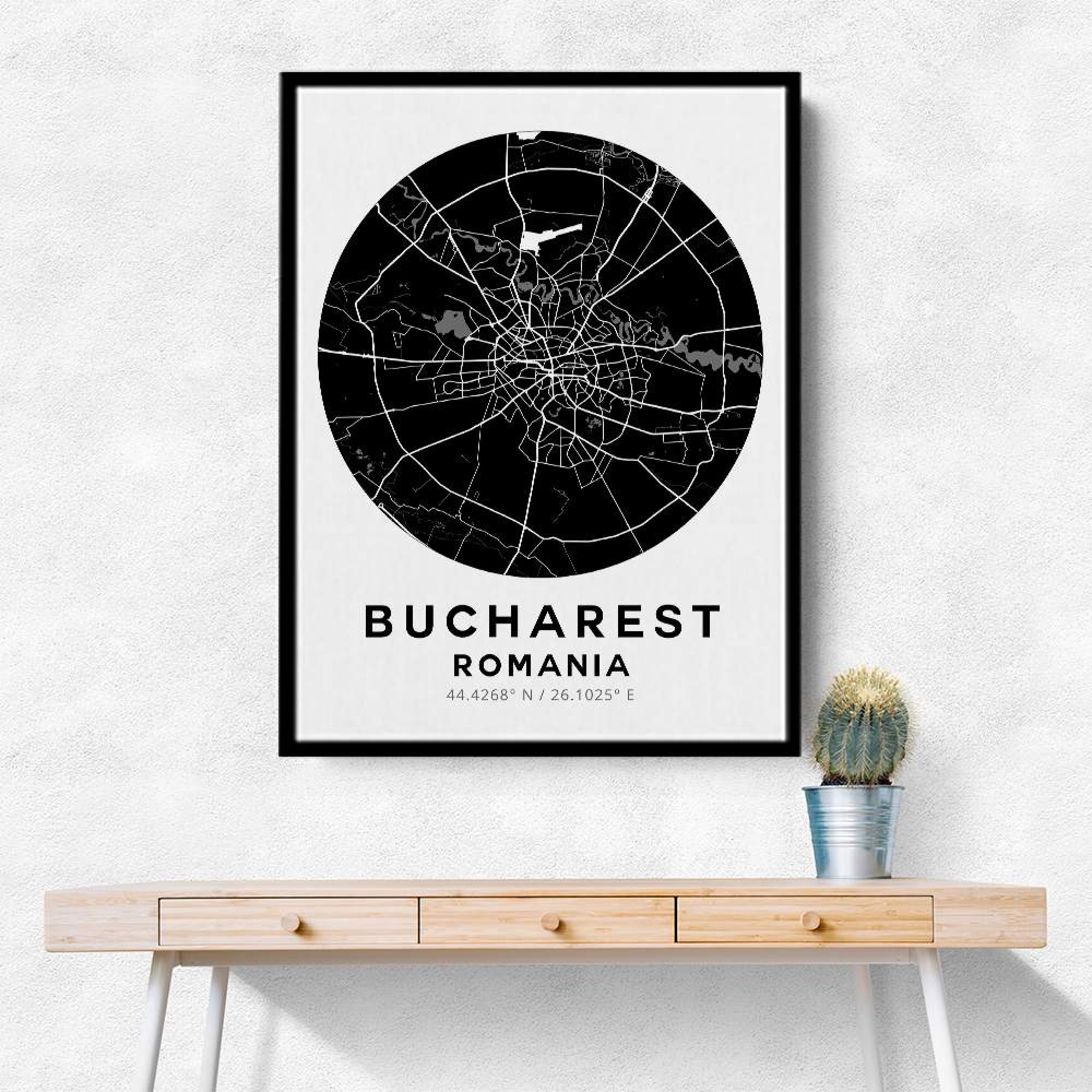 Bucharest Map Round Style Wall Art