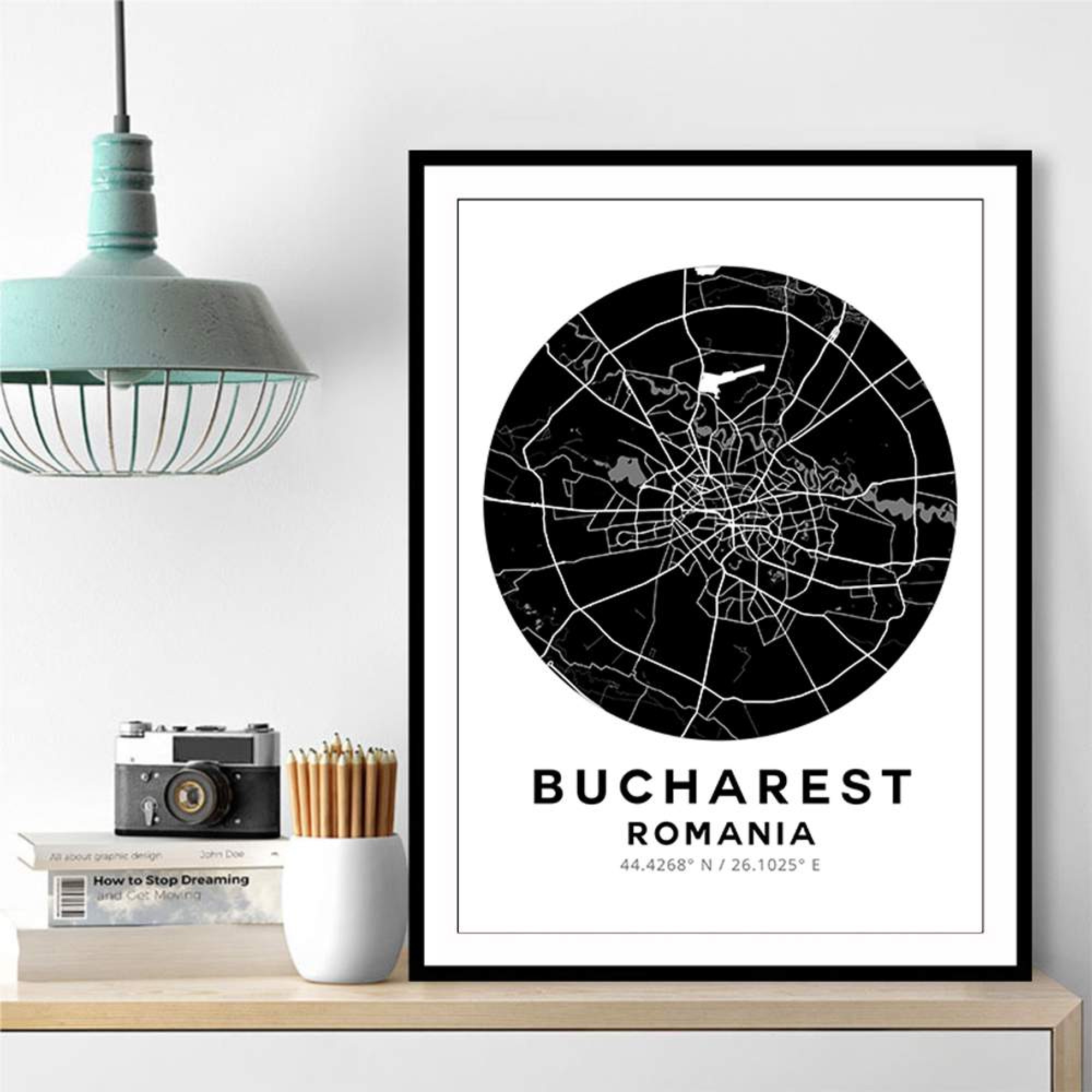 Bucharest Map Round Style Wall Art
