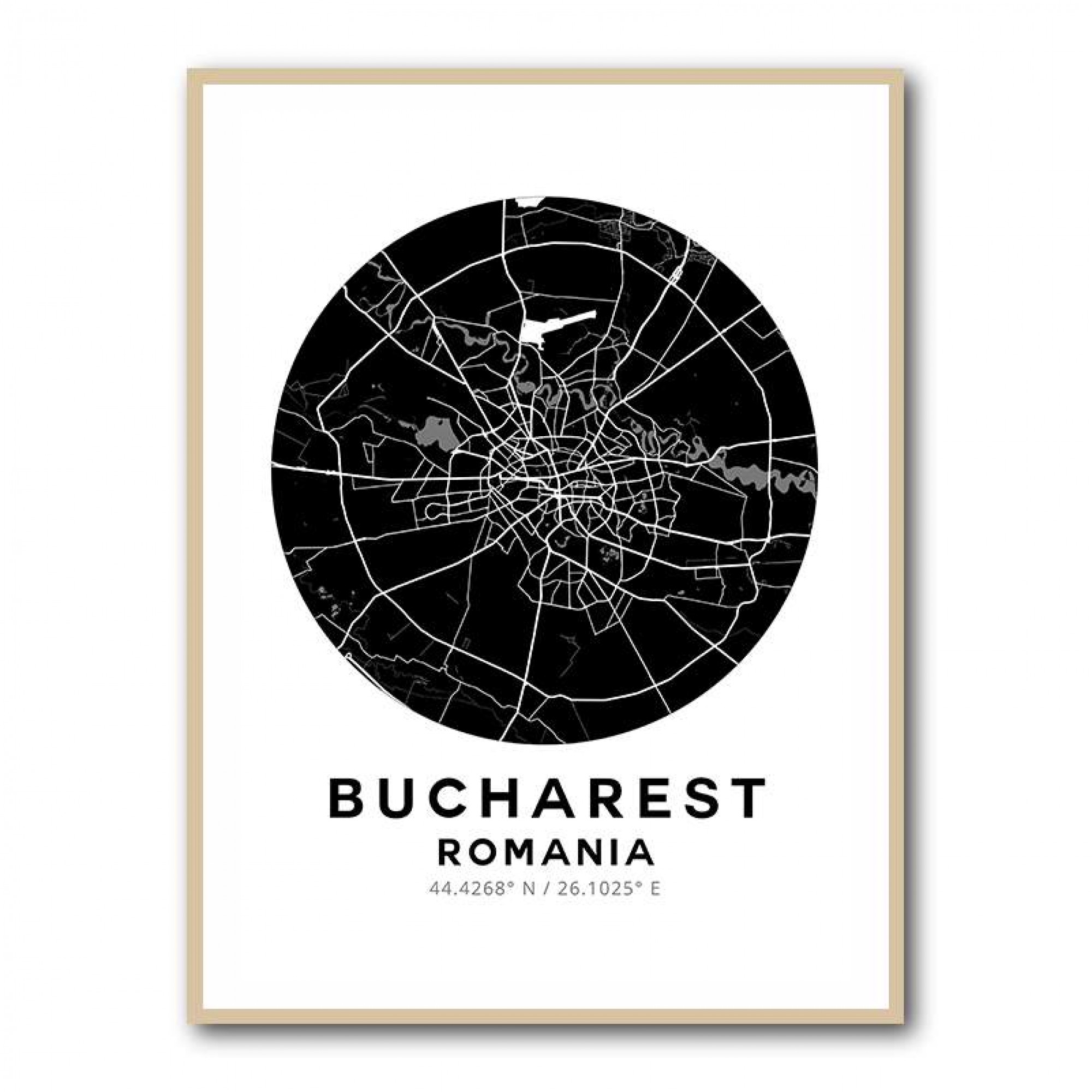 Bucharest Map Round Style Wall Art