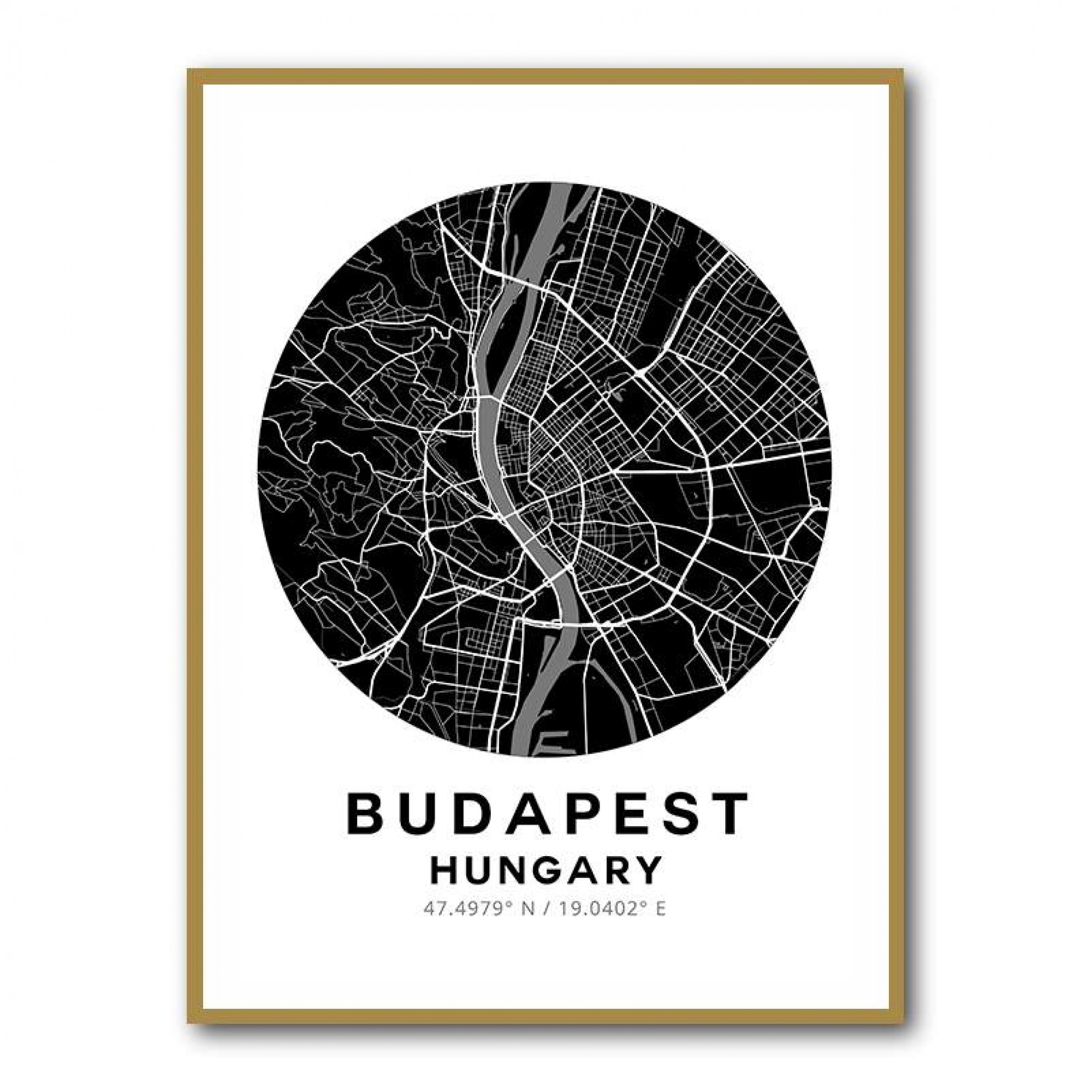 Budapest Map Round Style Wall Art
