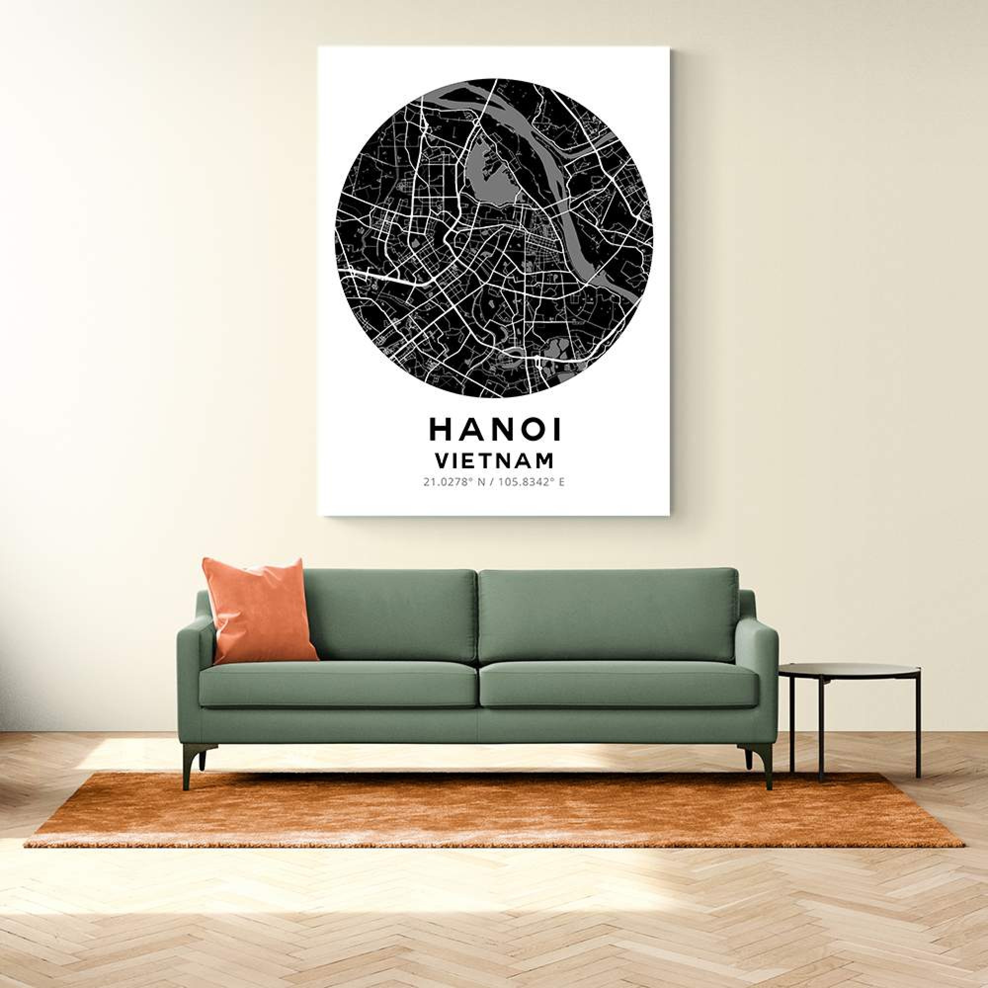 Hanoi Map Round Style Wall Art