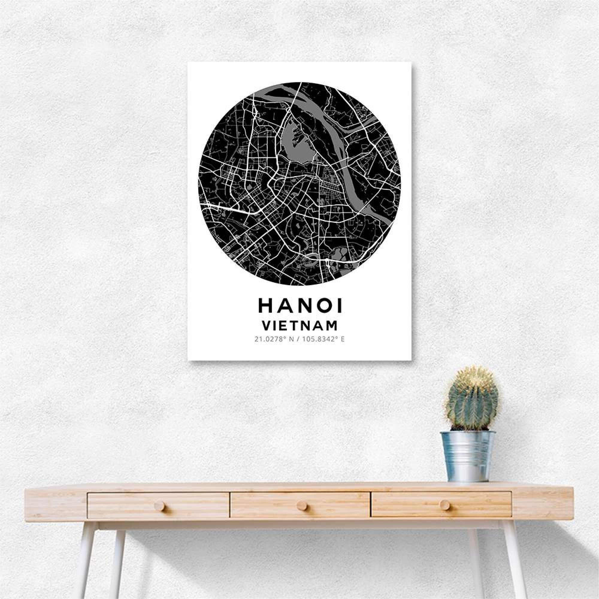 Hanoi Map Round Style Wall Art