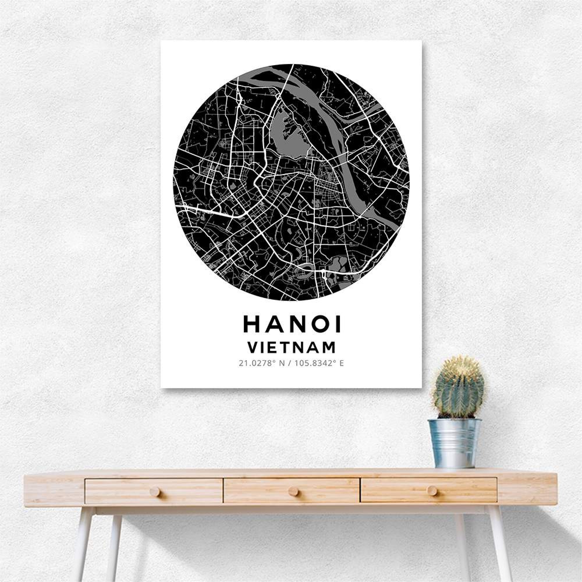 Hanoi Map Round Style Wall Art