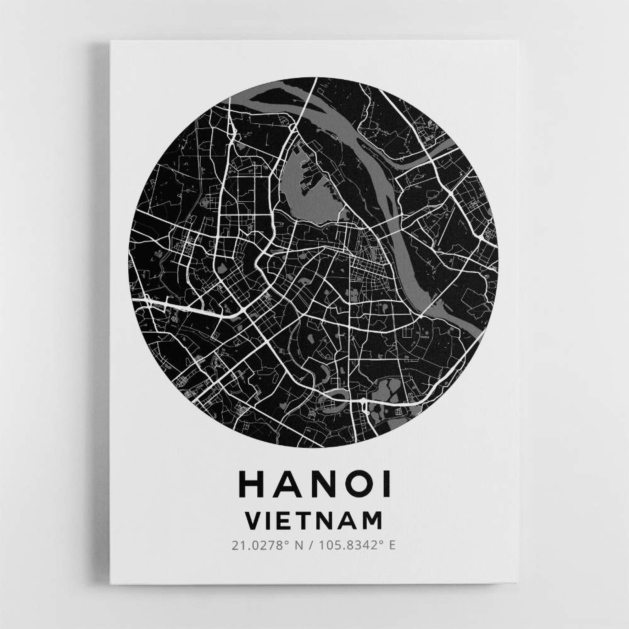 Hanoi Map Round Style Wall Art
