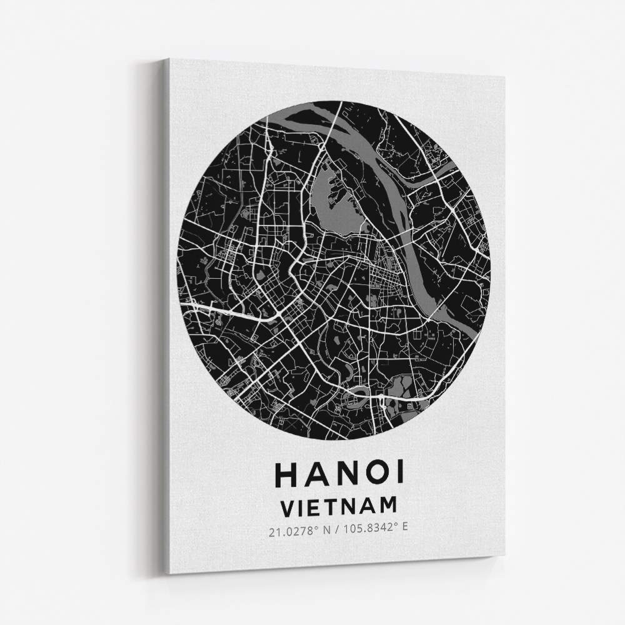 Hanoi Map Round Style Wall Art