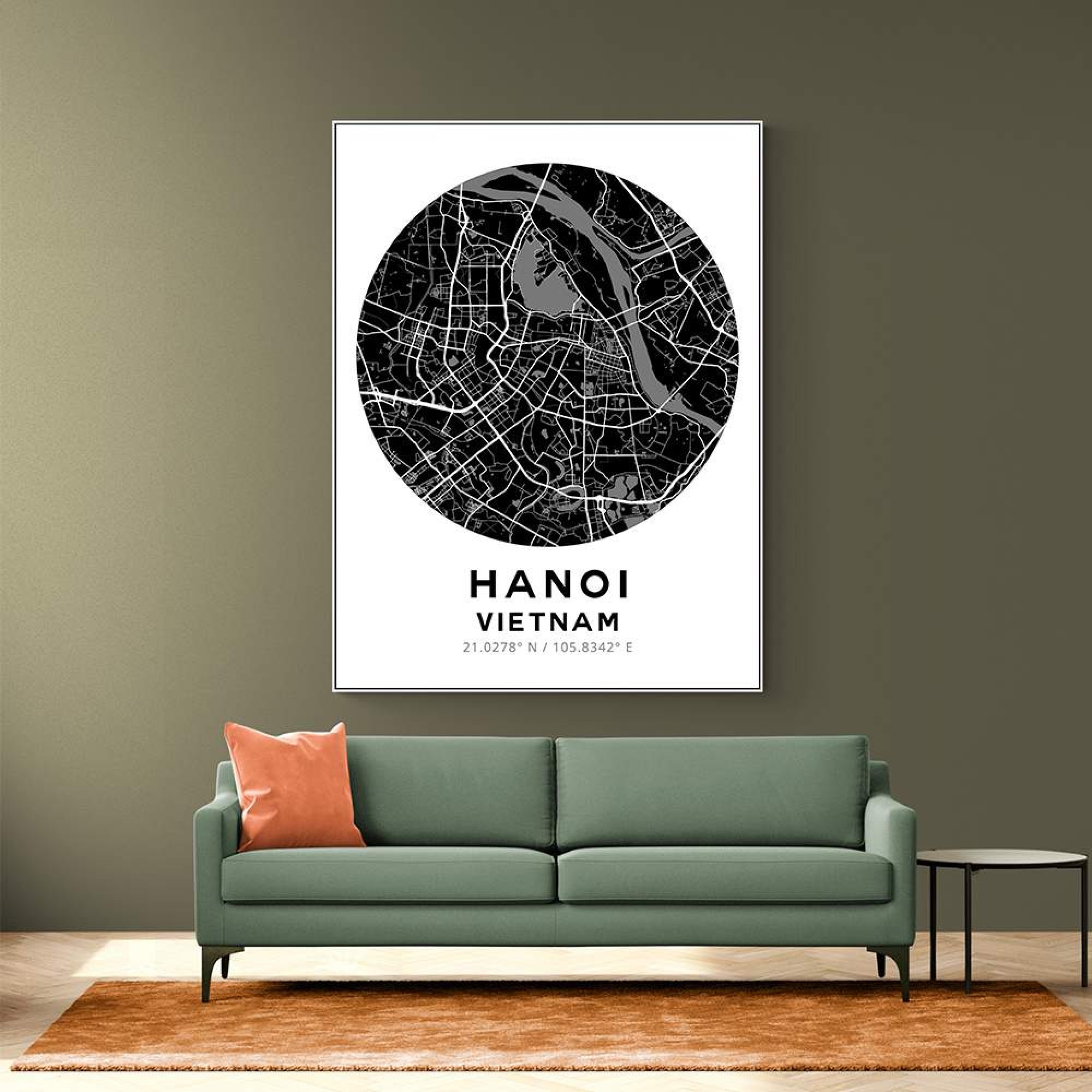 Hanoi Map Round Style Wall Art