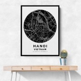 Hanoi Map Round Style Wall Art