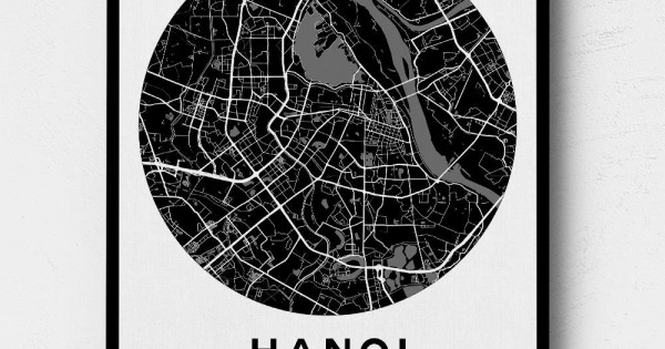Hanoi Map Round Style Wall Art