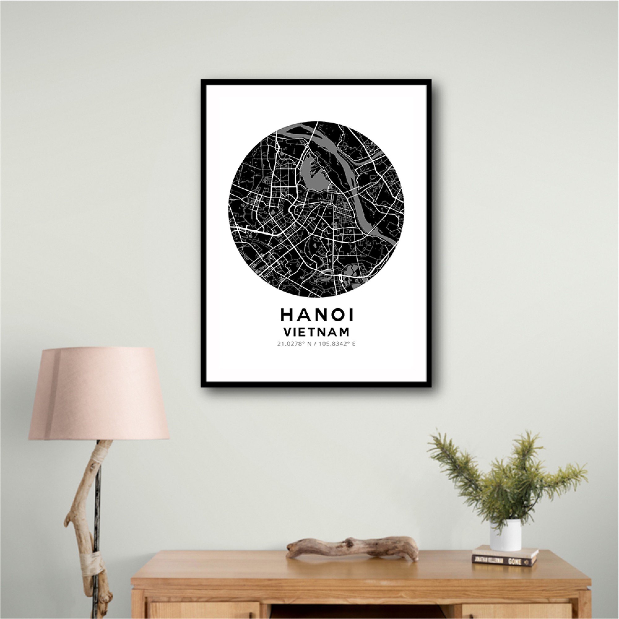 Hanoi Map Round Style Wall Art