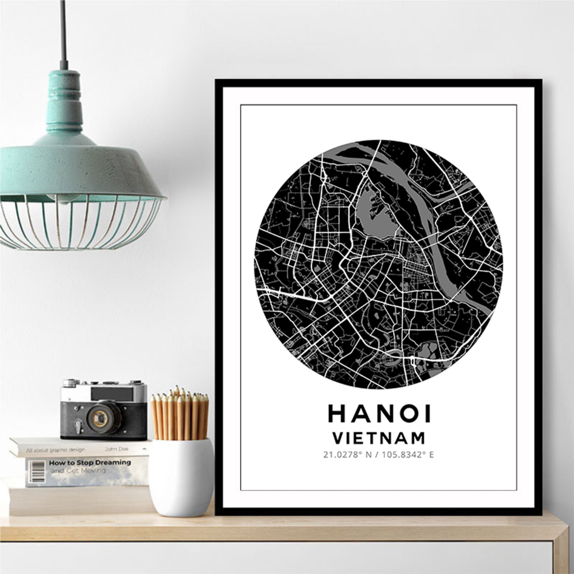 Hanoi Map Round Style Wall Art
