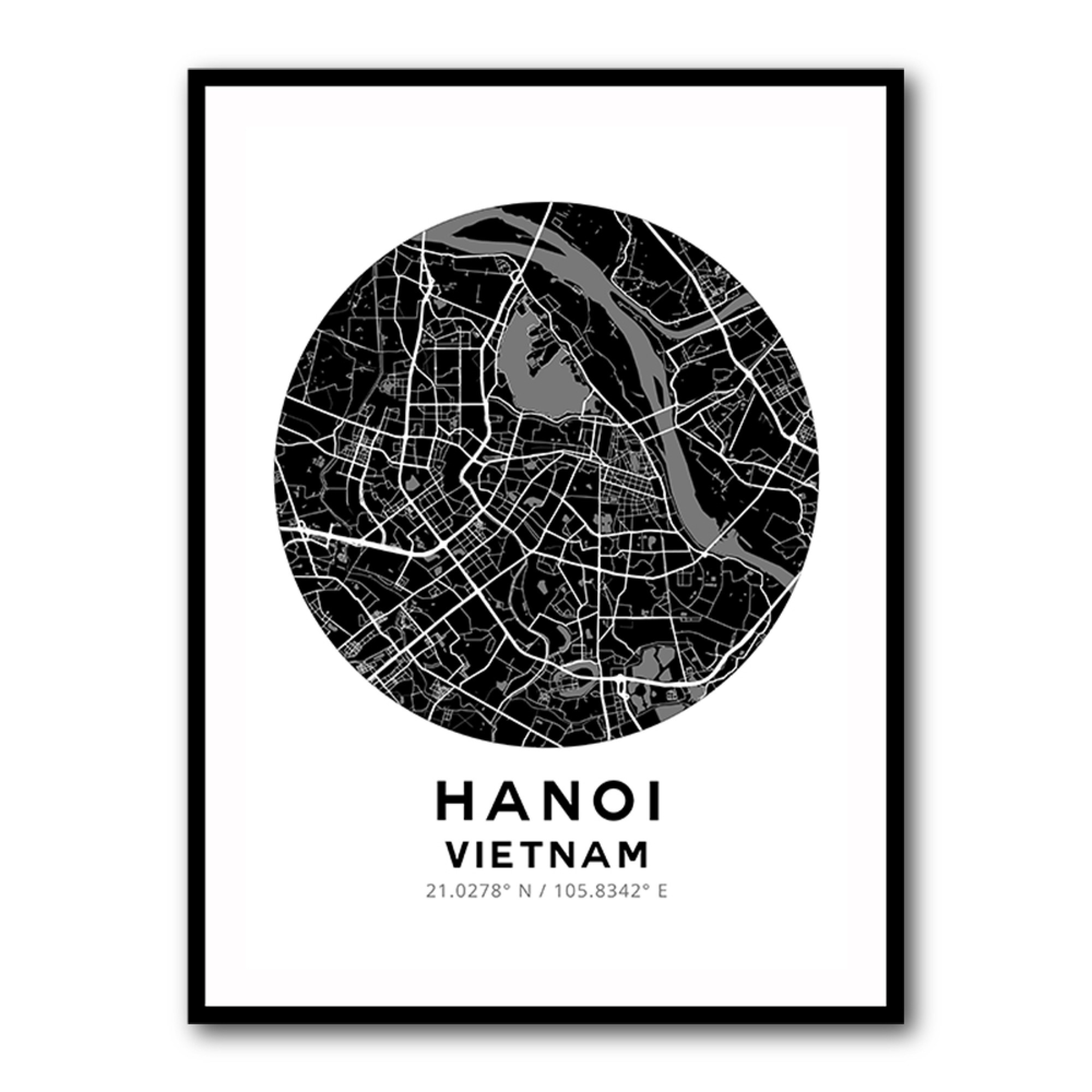 Hanoi Map Round Style Wall Art