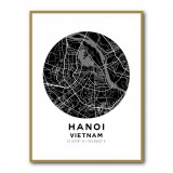 Hanoi Map Round Style Wall Art