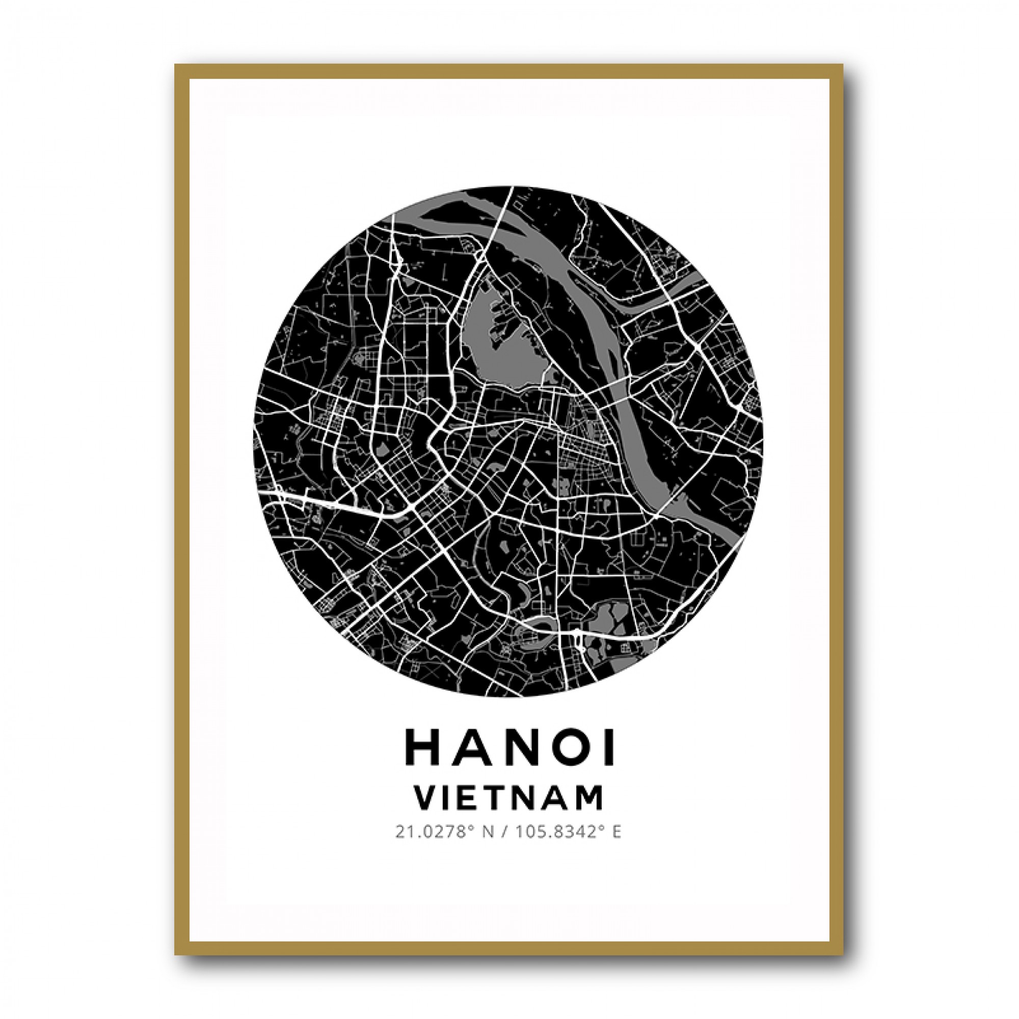 Hanoi Map Round Style Wall Art