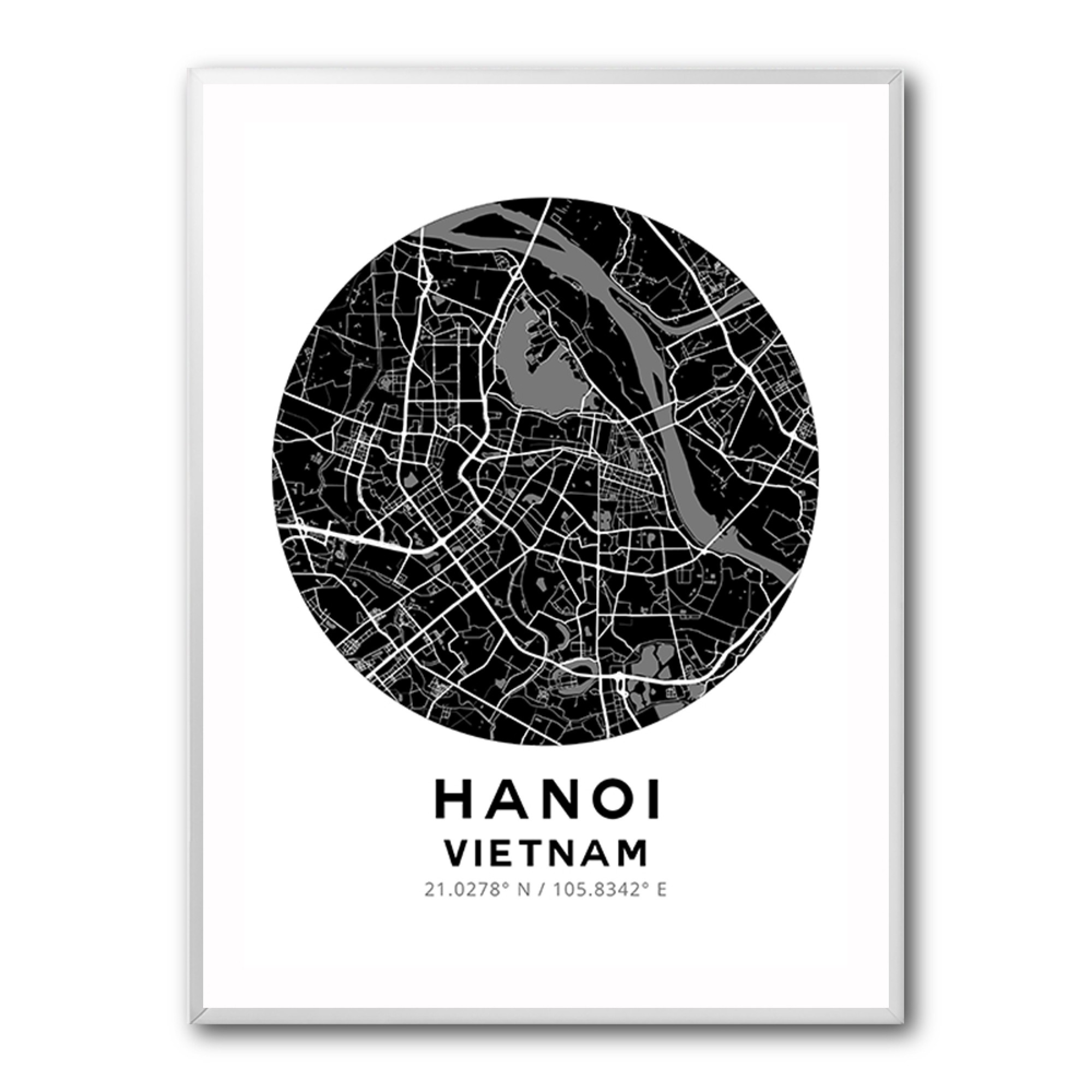 Hanoi Map Round Style Wall Art