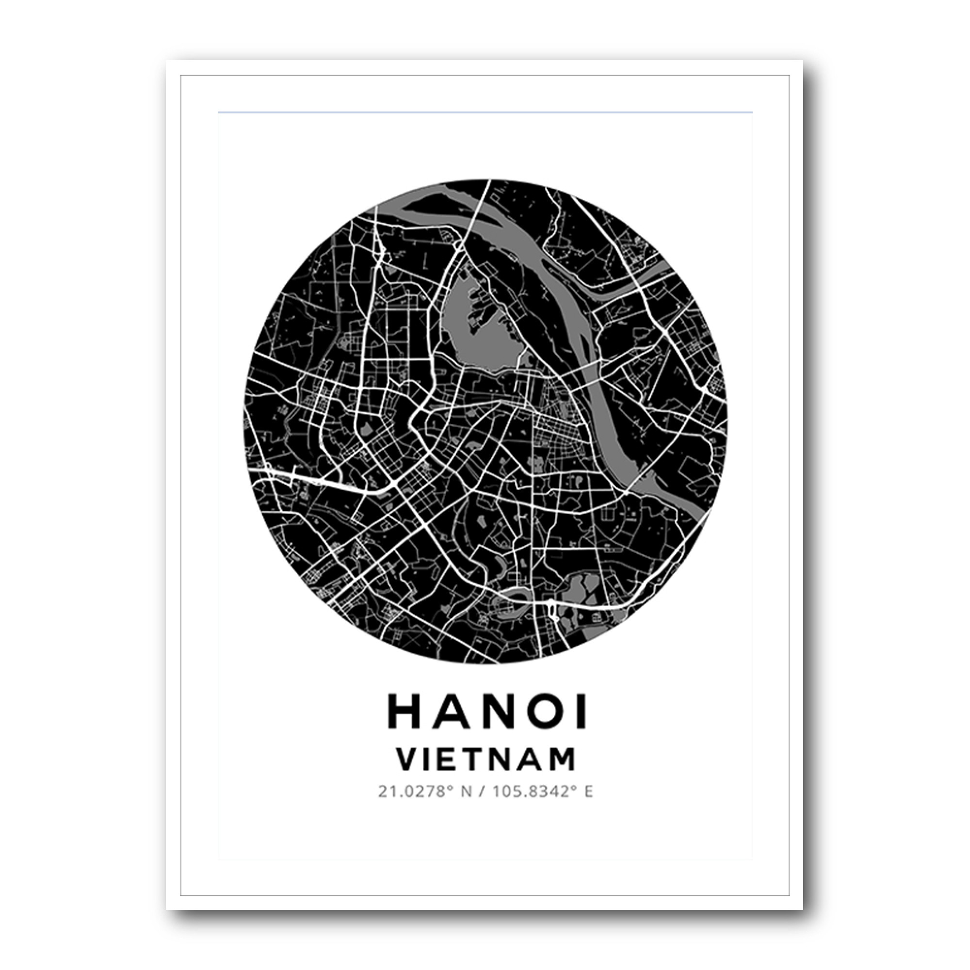 Hanoi Map Round Style Wall Art