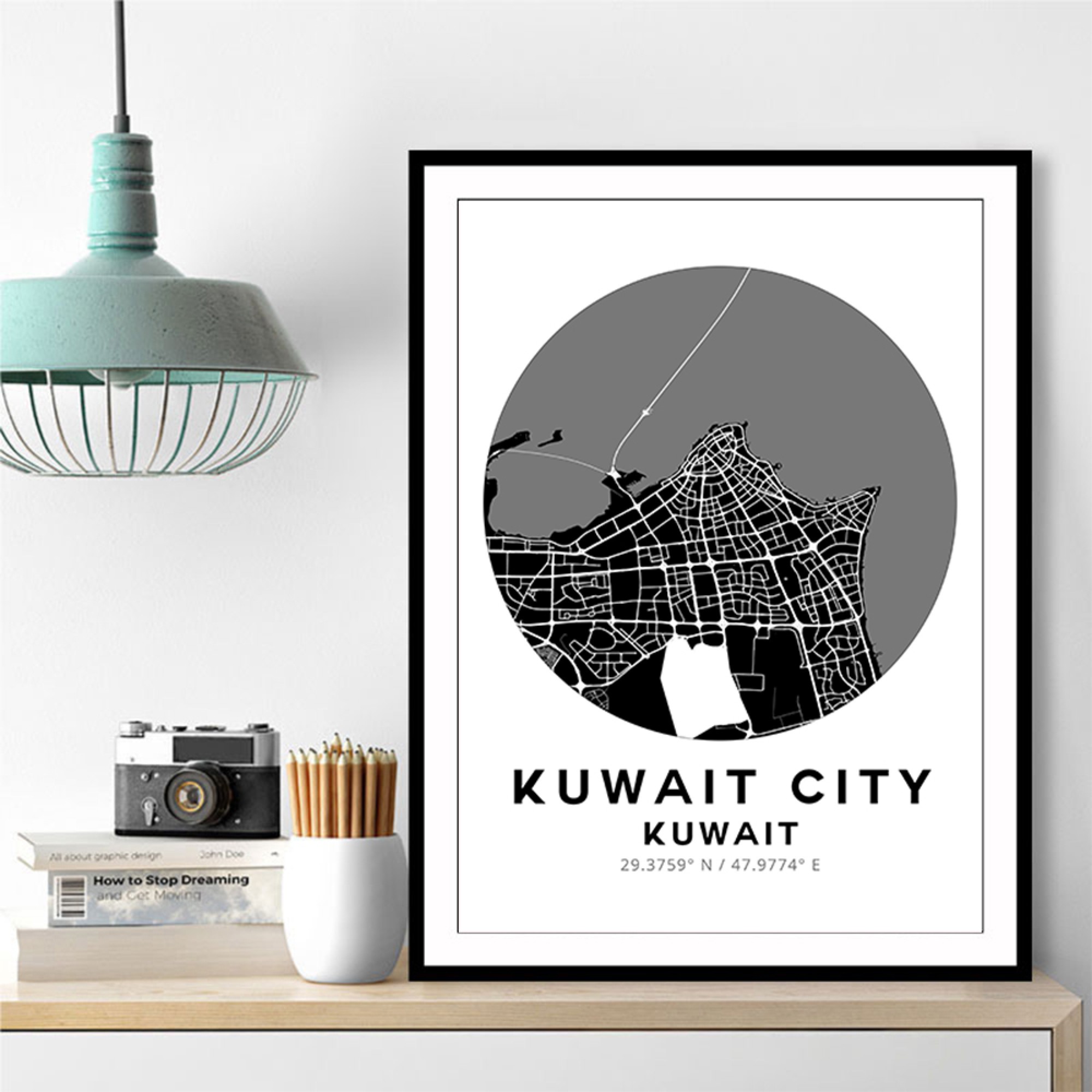 Kuwait City Map Round Style Wall Art