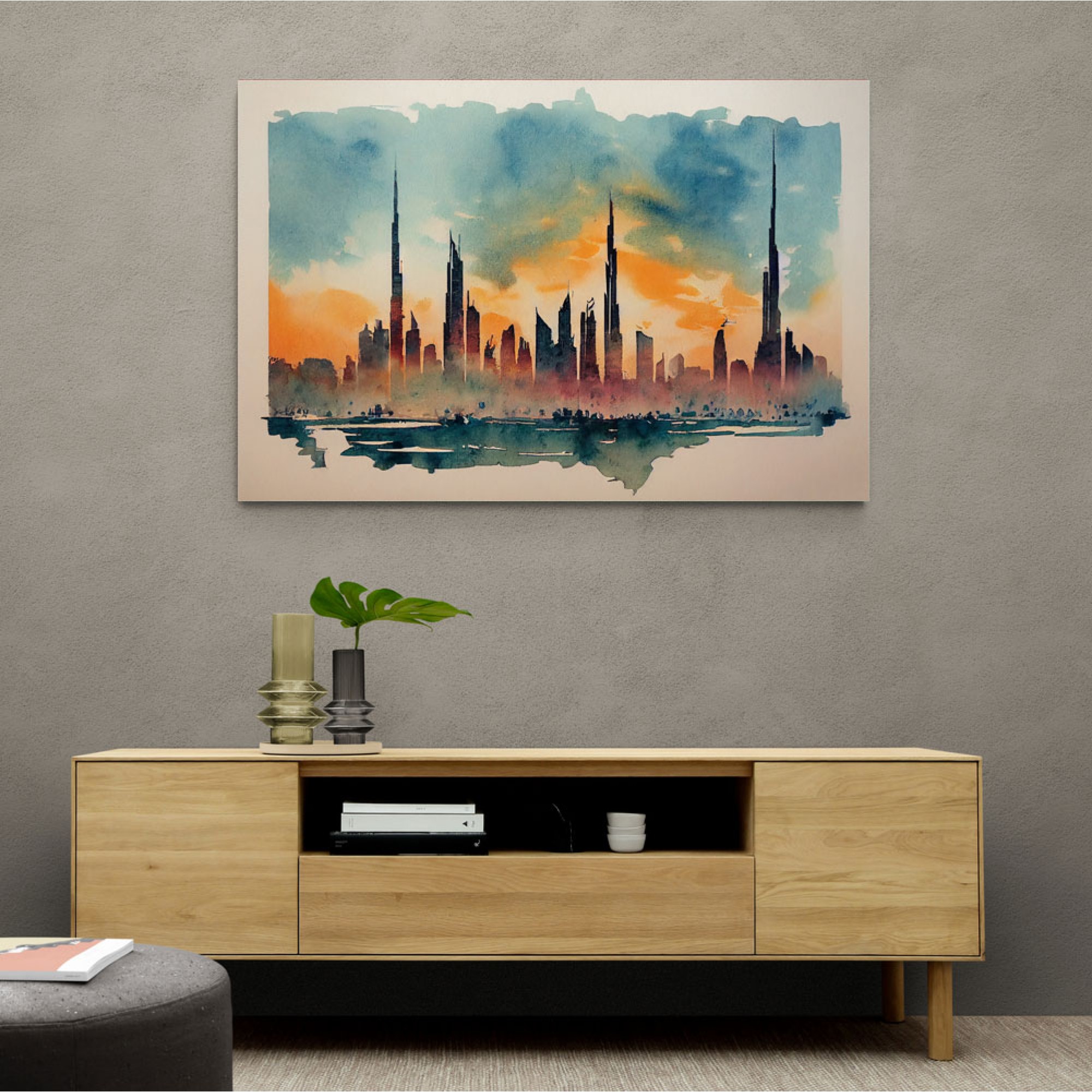 Dubai Skyline Watercolor Abstract