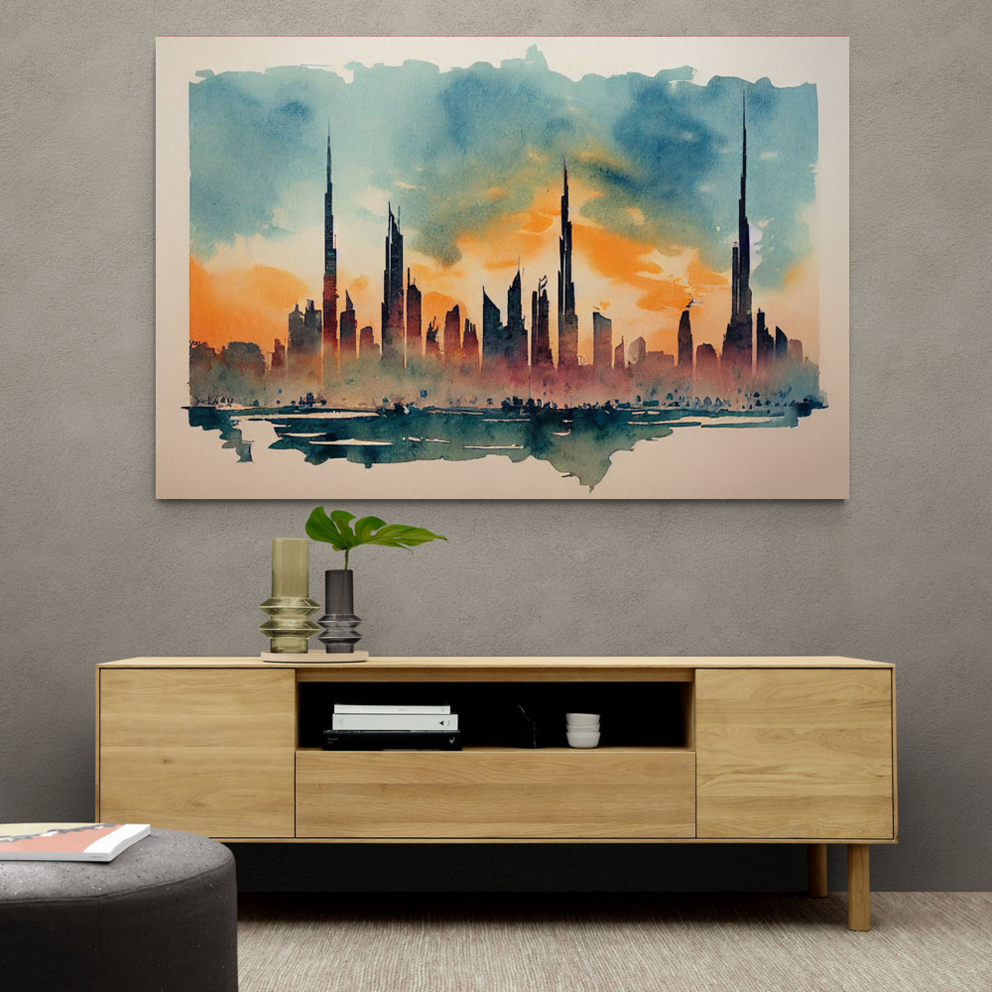 Dubai Skyline Watercolor Abstract