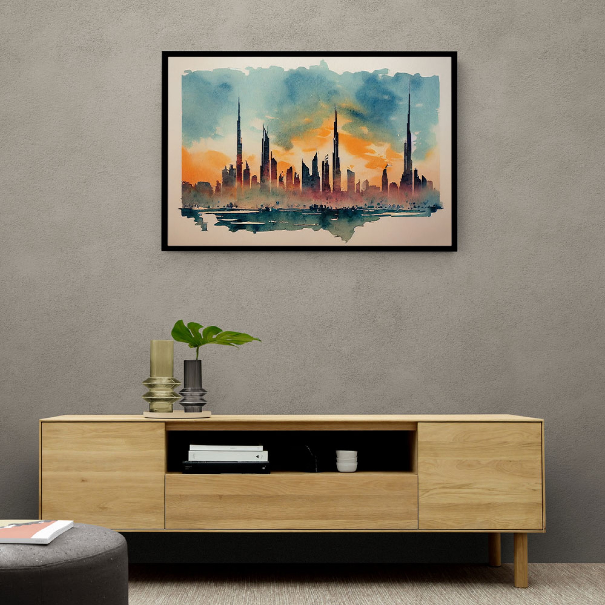 Dubai Skyline Watercolor Abstract