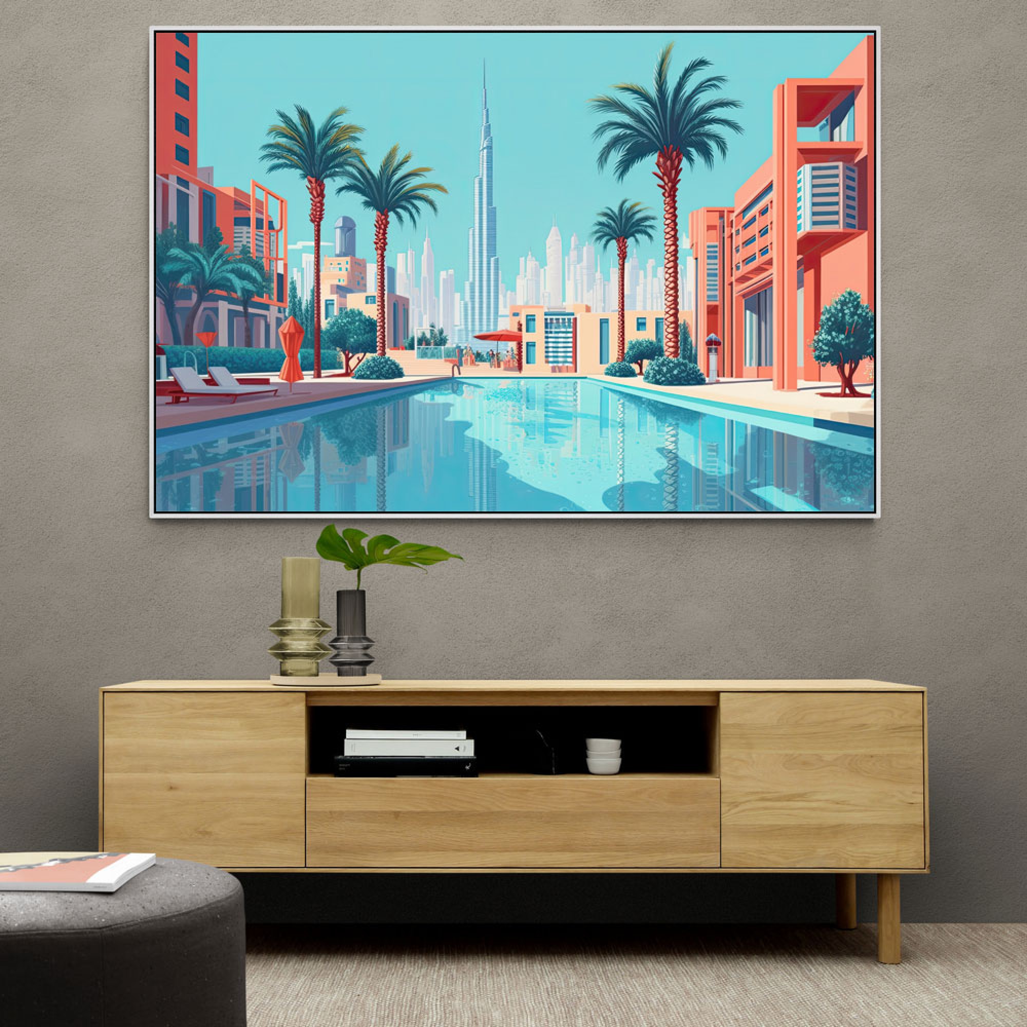 Downtown Dubai in a Hockney Style Wall Art