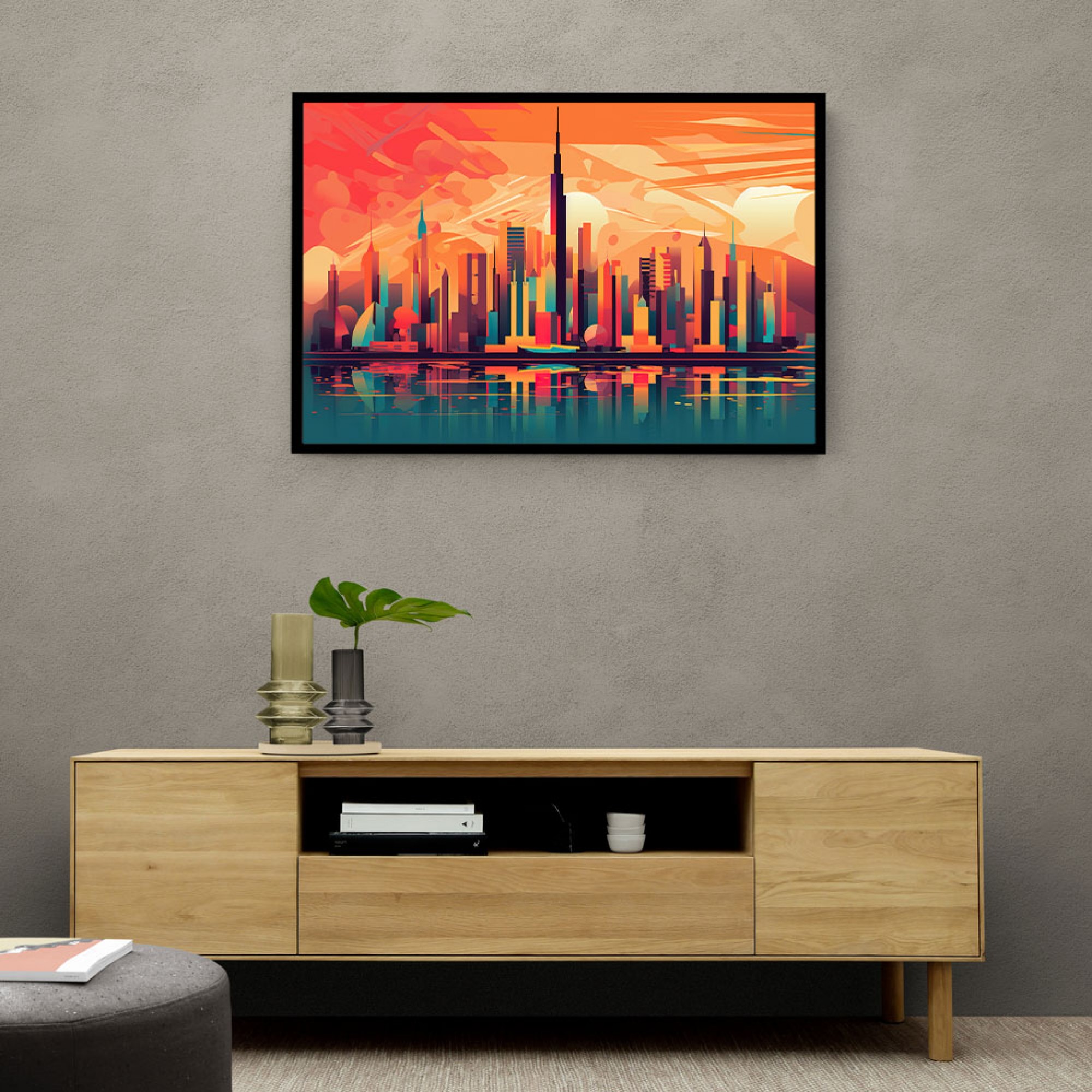 Skyline of Downtown Dubai in a Hockney Style Wall Art