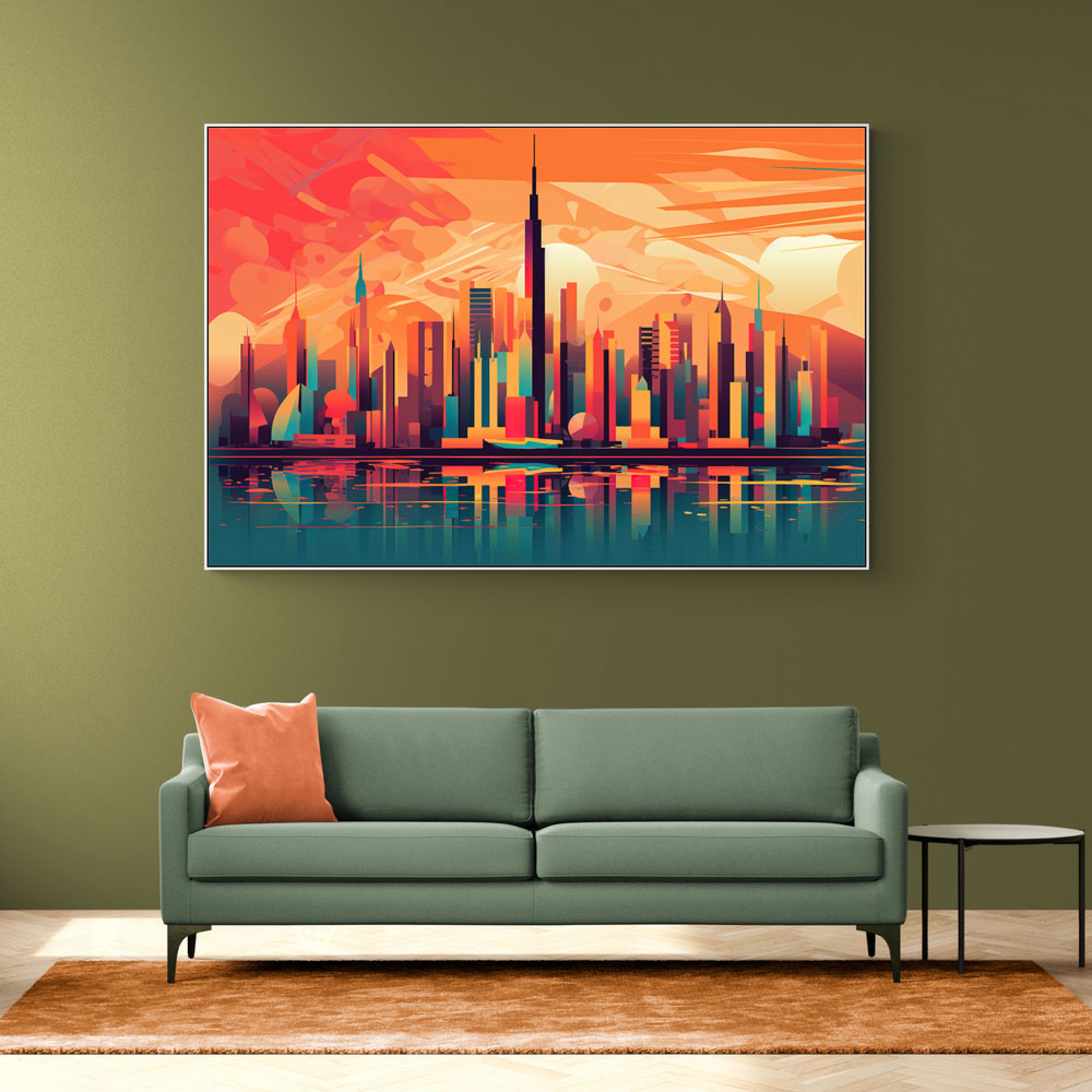 Skyline of Downtown Dubai in a Hockney Style Wall Art