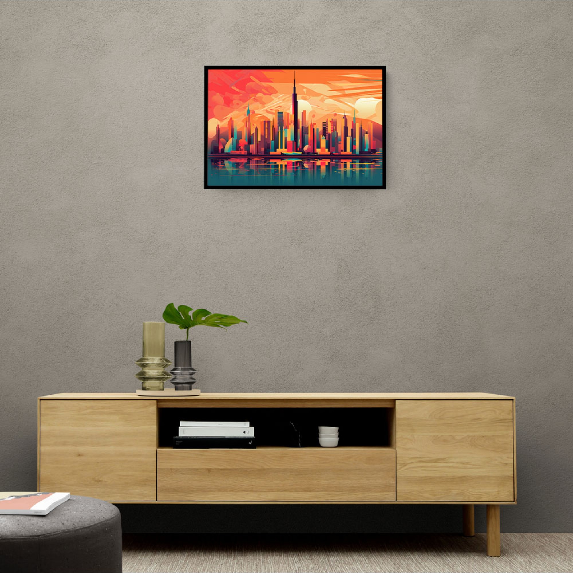 Skyline of Downtown Dubai in a Hockney Style Wall Art