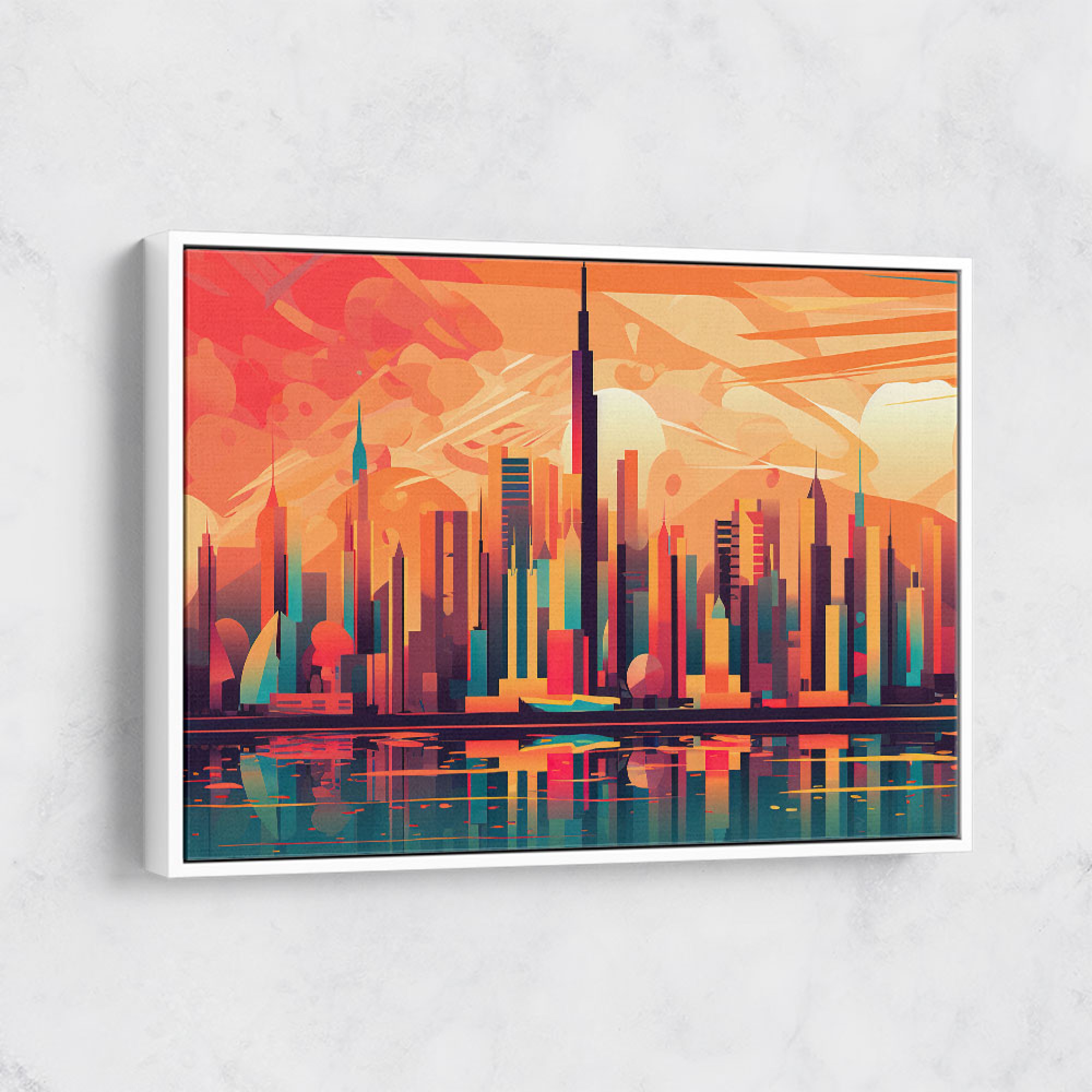 Skyline of Downtown Dubai in a Hockney Style Wall Art