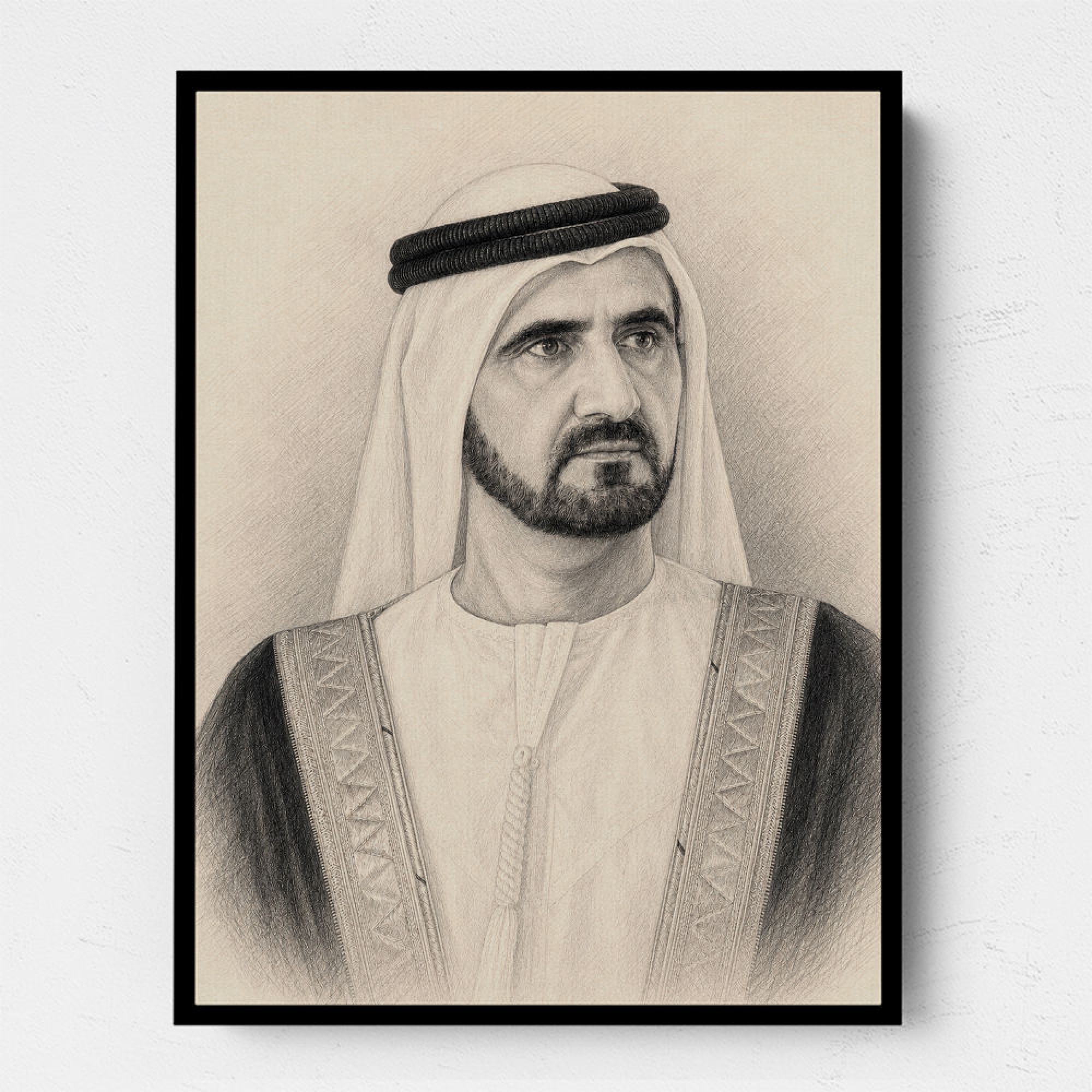 Sheikh Mohammed Pencil Sketch Portrait Wall Art UAE | Dubai Ruler Prints