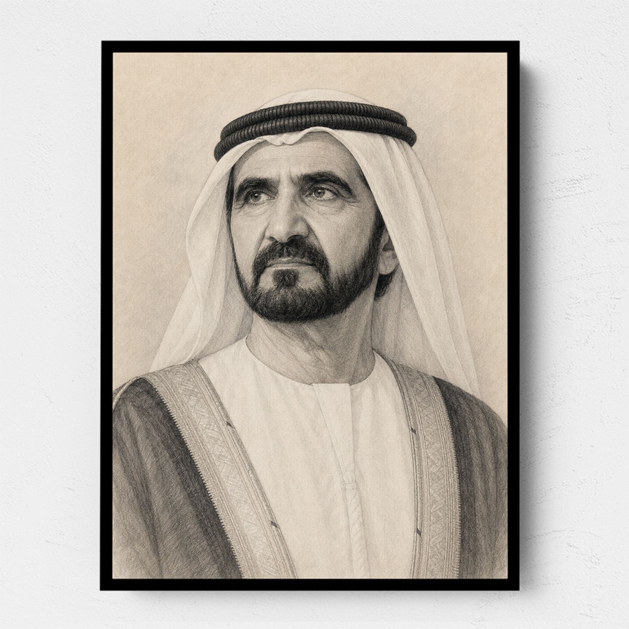 Sheikh Mohammed Pencil Sketch Portrait Wall Art UAE | Dubai Ruler Prints
