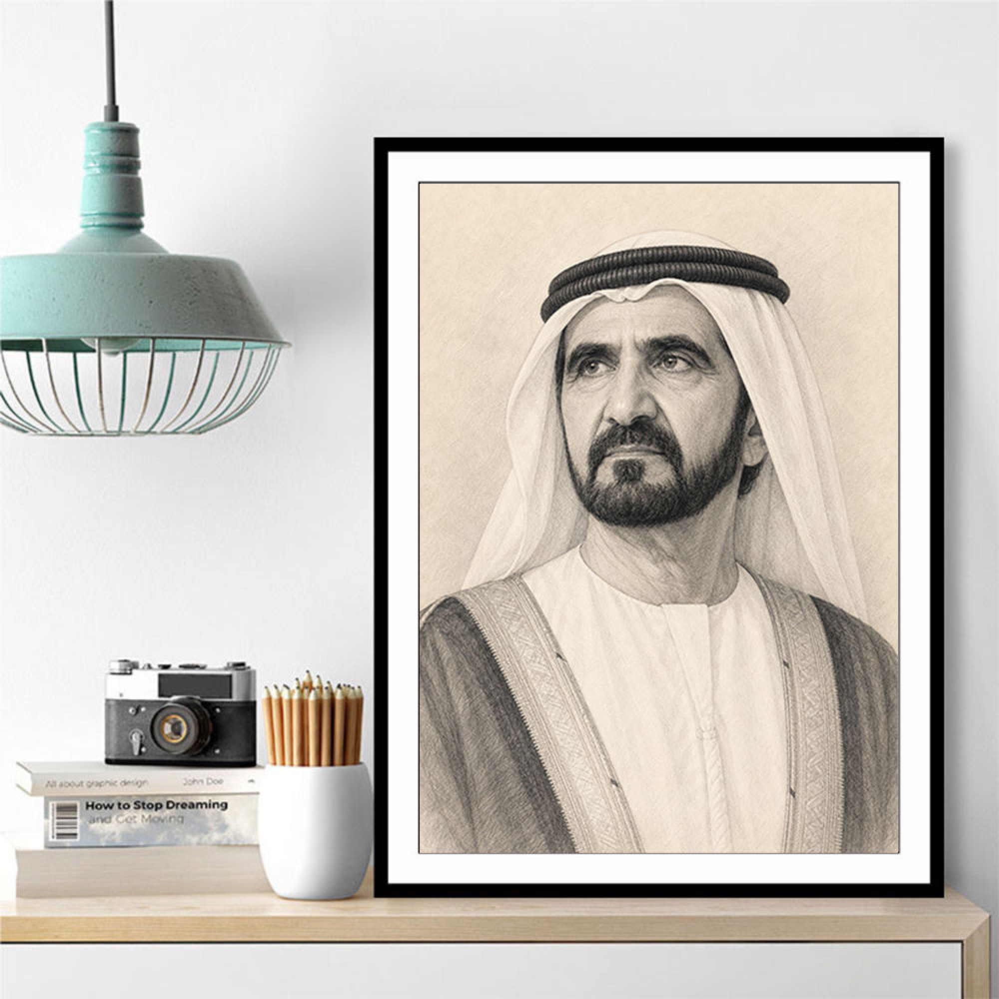 Sheikh Mohammed Pencil Sketch Portrait Wall Art UAE | Dubai Ruler Prints