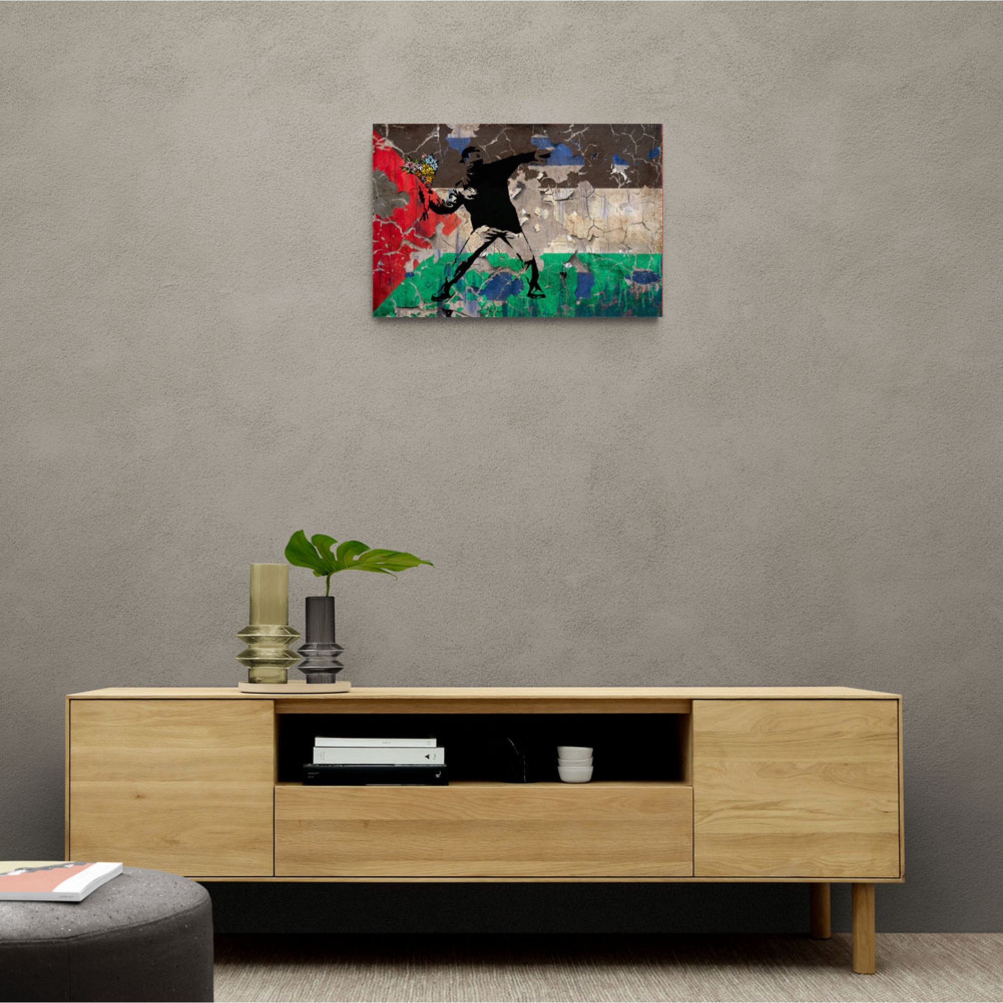 Banksy Flower Thrower Palestine Flag Wall Art
