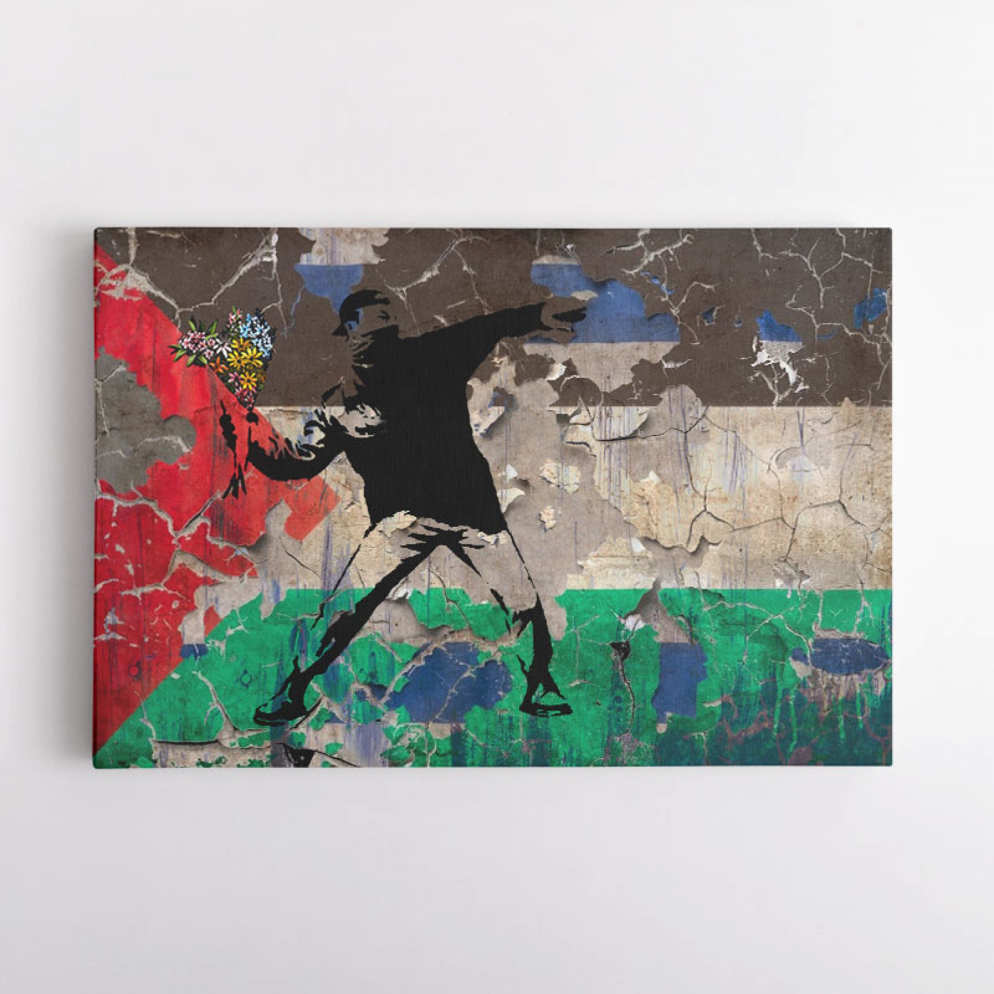 Banksy Flower Thrower Palestine Flag Wall Art