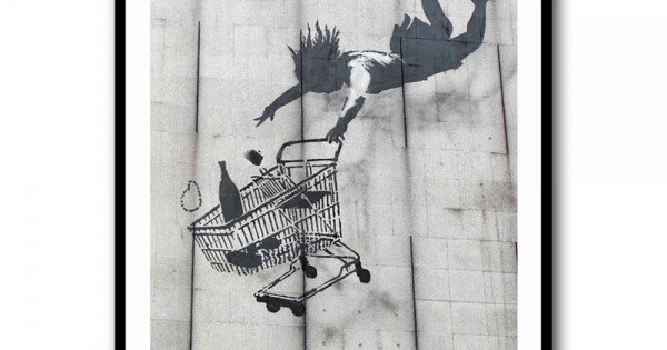 Banksy Shopper Falling With Trolley