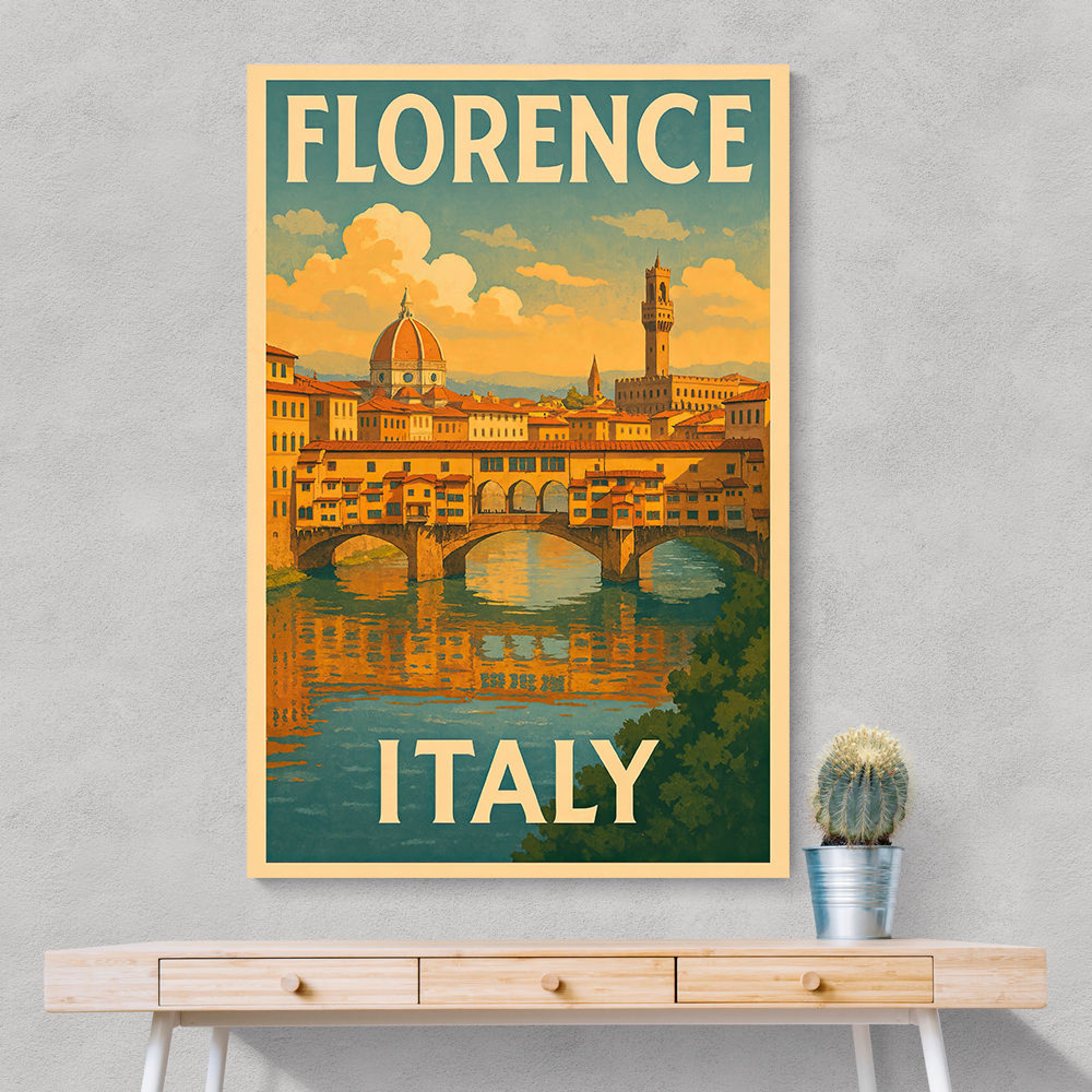 Florence Italy Travel Poster Featuring Ponte Vecchio Poster Wall Art