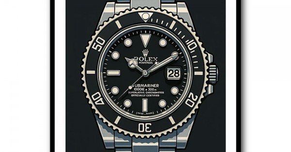Rolex Submariner Cartoon Style Wall Art | Luxury Watch Pop Art