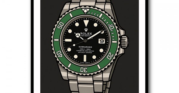 Rolex Submariner Starbucks Cartoon Style Wall Art | Artworks.ae