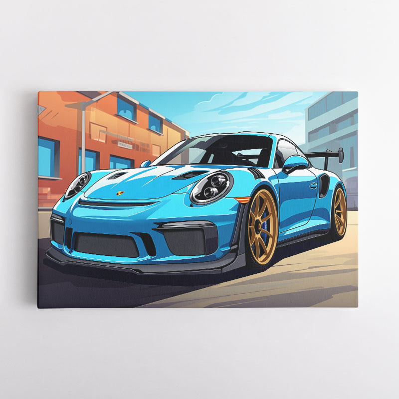 Blue Porsche 911 GT3 RS Cartoon Style 3 Wall Art